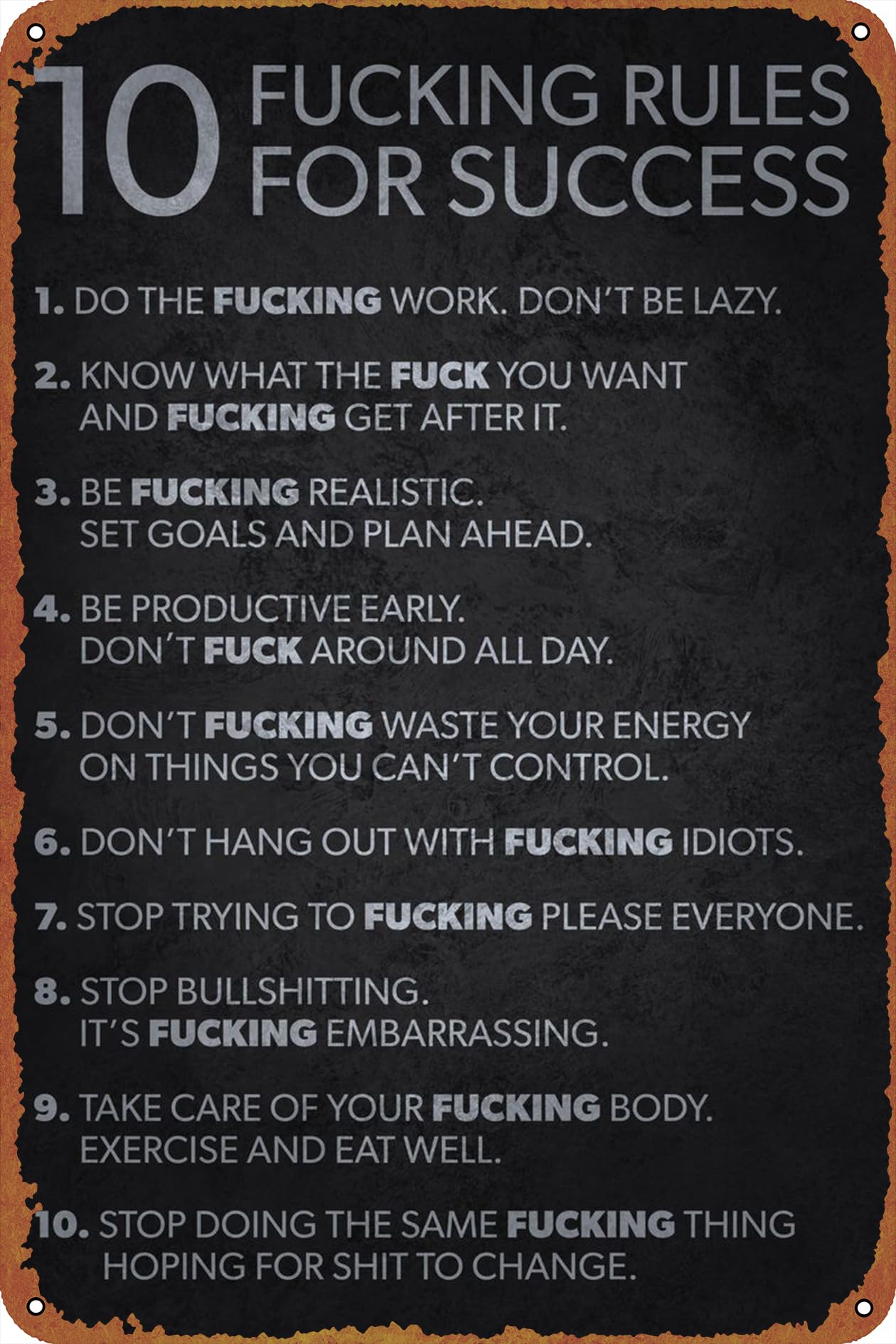 Amazon.com : 10 Rules For Success Poster Vintage Tin Sign for Bar ...