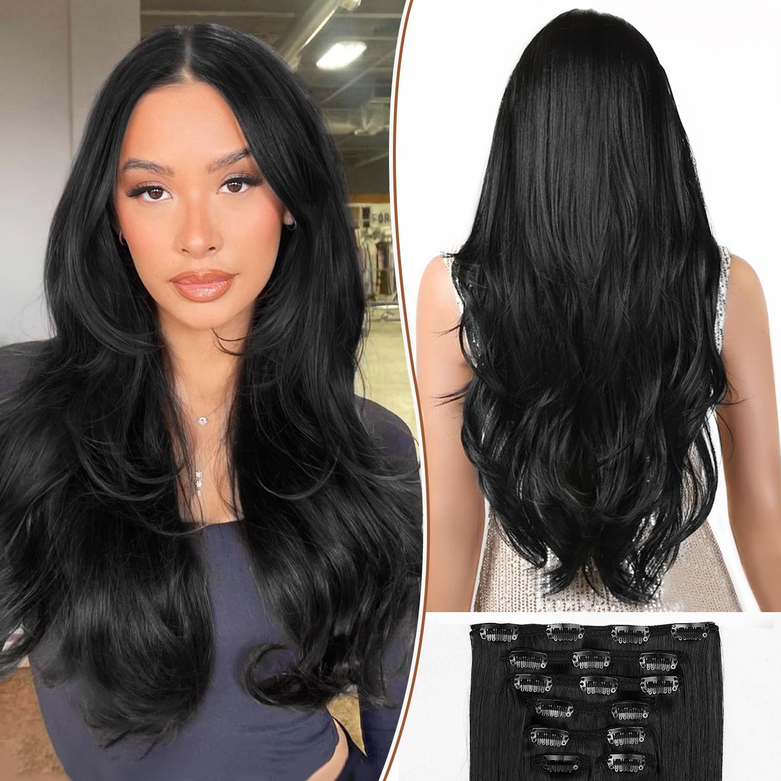 Amazon.com : ALXNAN Clip in Hair Extensions, 7PCS Black Hair Extensions ...