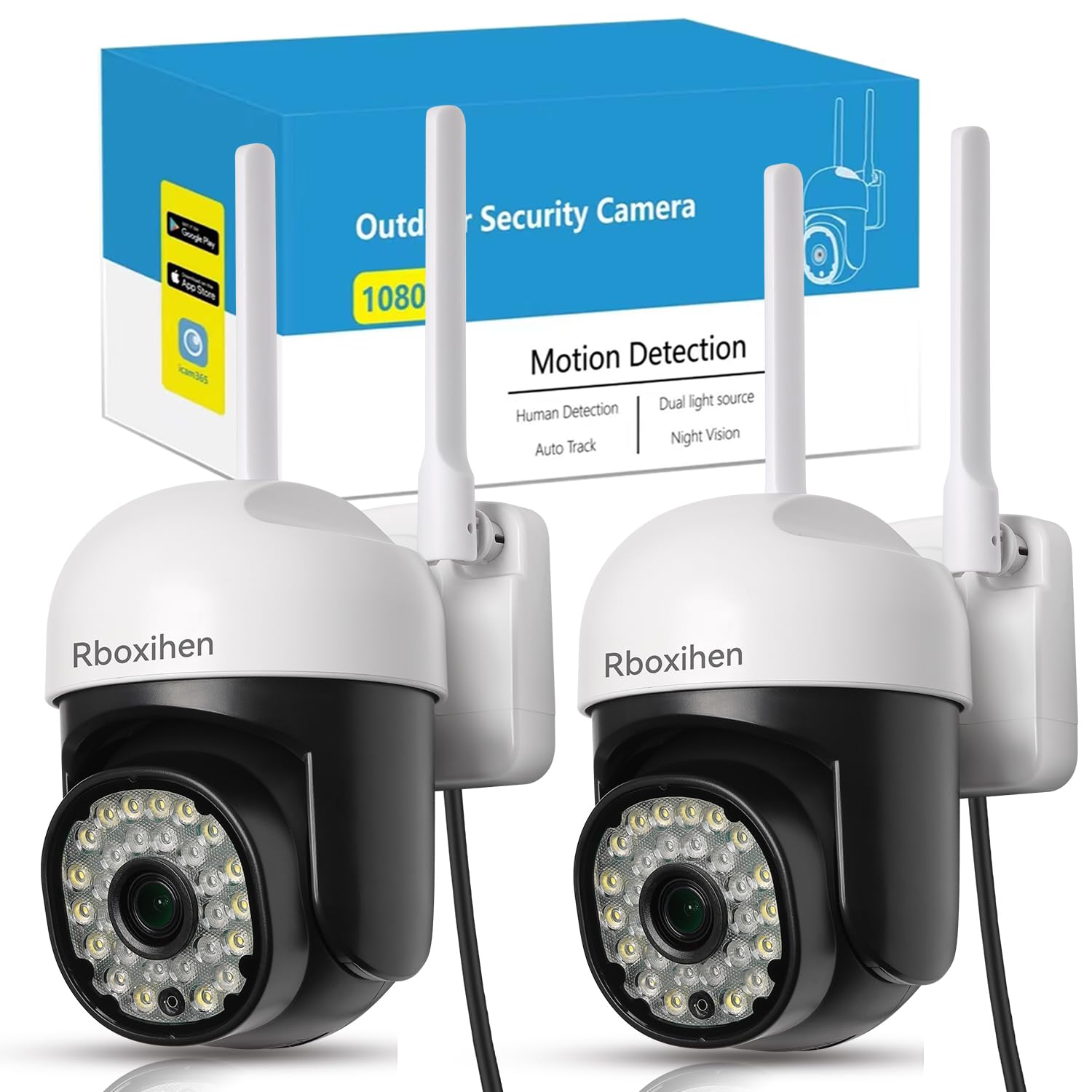 Rboxihen 2.4G/5G Outdoor Security Camera Wi-Fi Cameras 2 Pack,360°PTZ ...