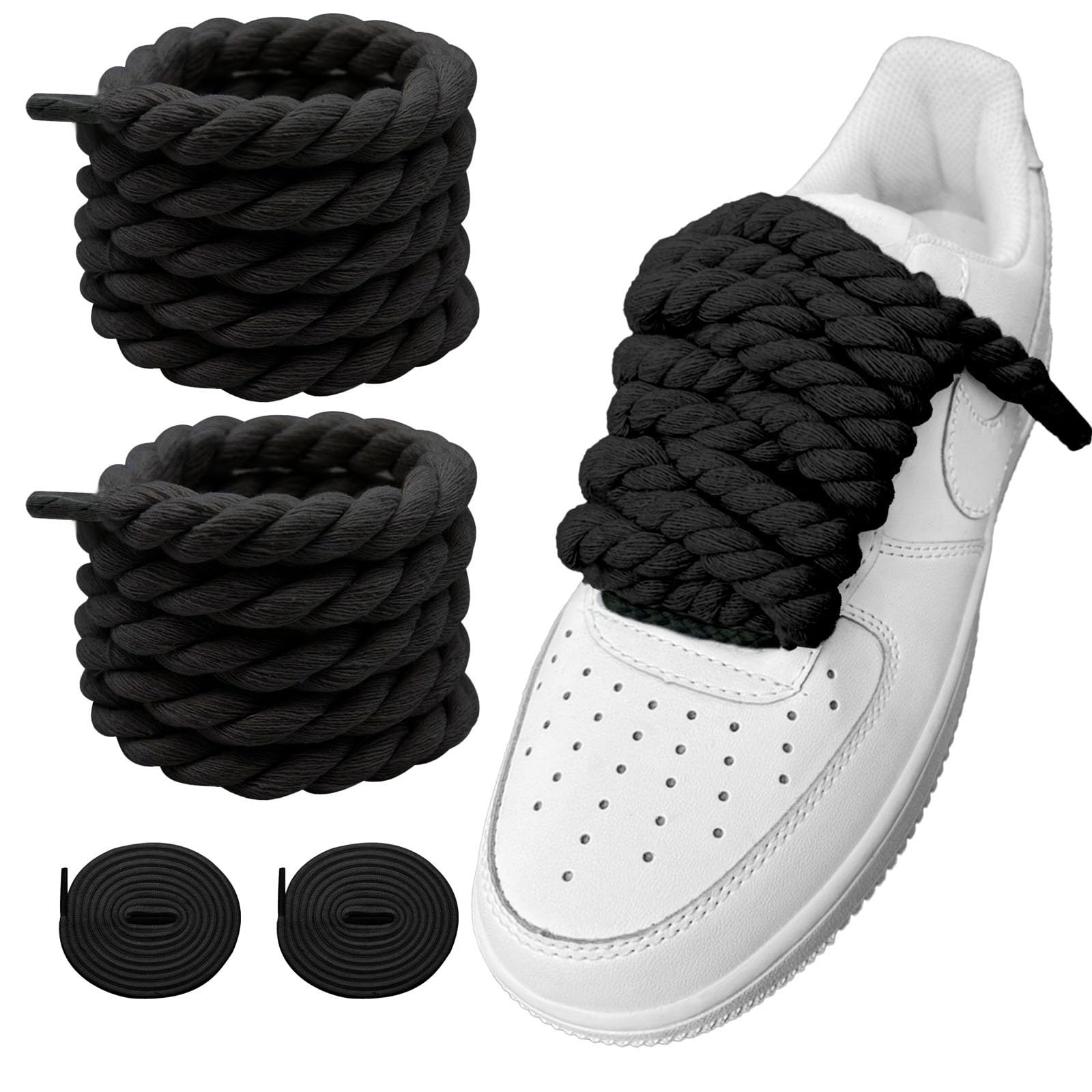Snapklik.com : Rope Shoe Laces, Black Thick Rope Shoelaces For Air ...