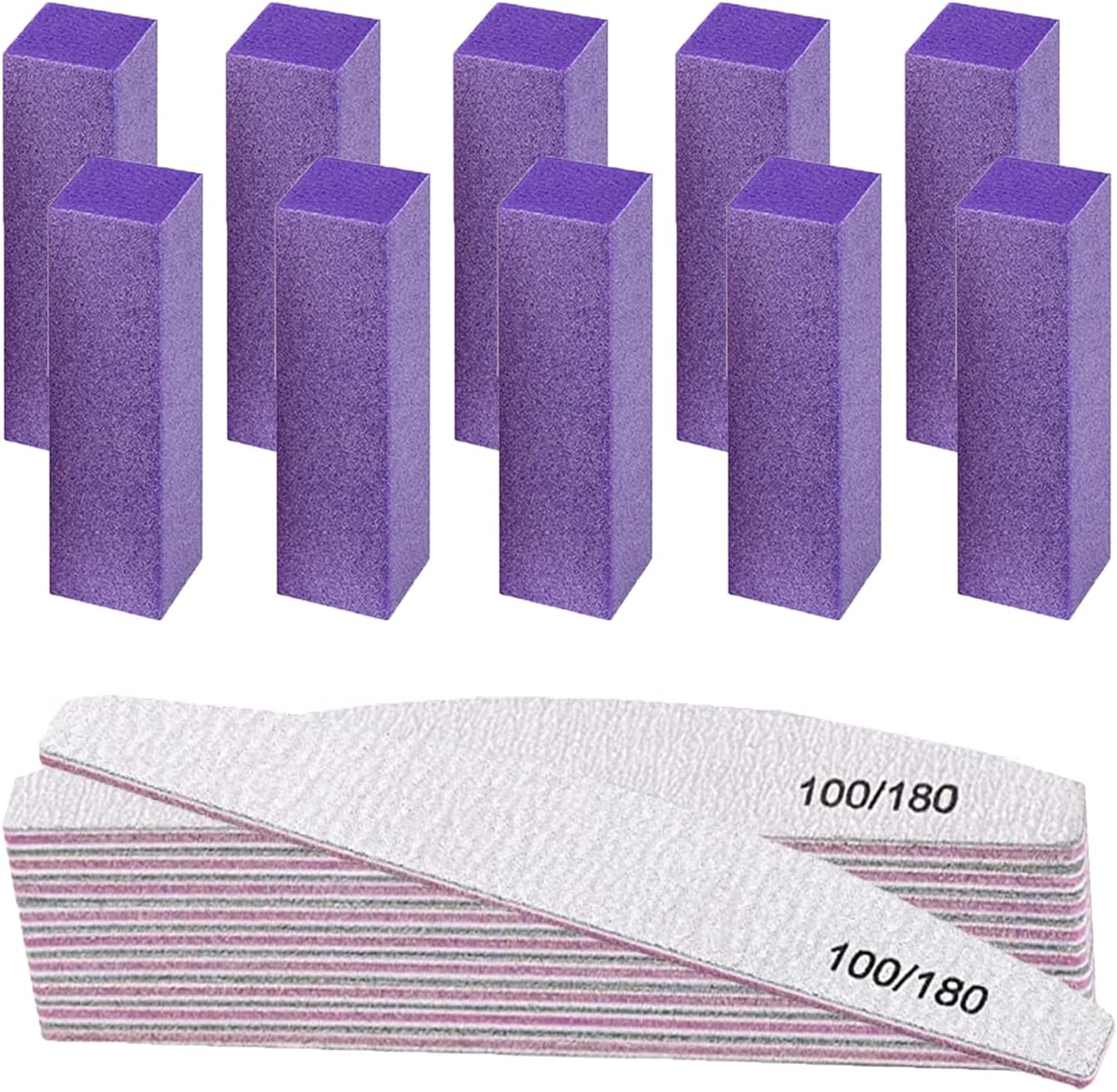 Amazon.com : 20PCS Nail File Buffer Set for Natural Nails,100 180 Grit ...