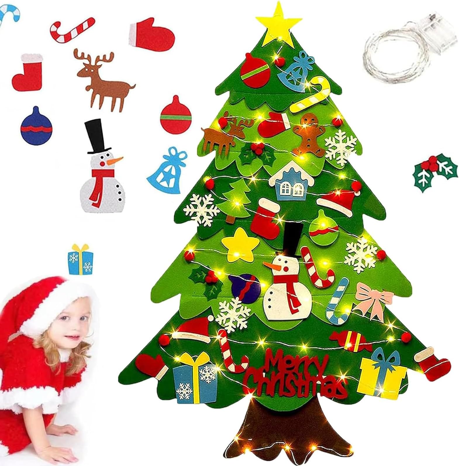 Amazon.com: ABMISKAT Felt Christmas Tree for Toddlers Set with LED ...