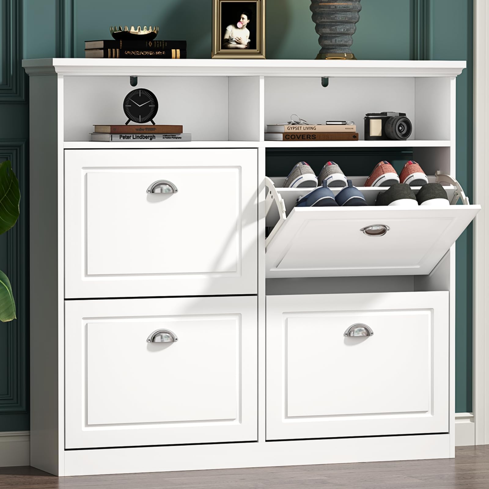 Amazon.com: Loomie Shoe Cabinet with 4 Flip Drawers, Farmhouse Shoe ...