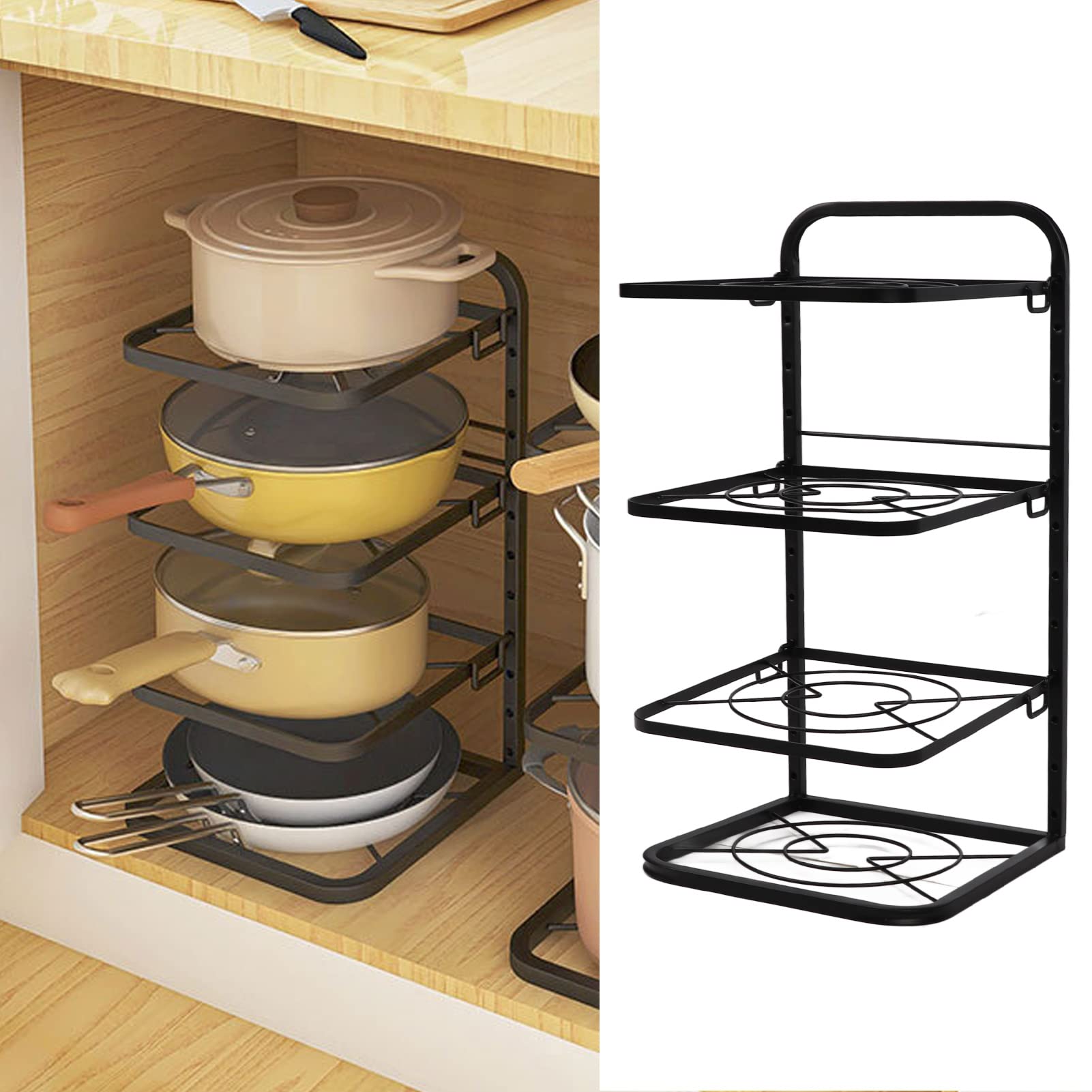 Mrisata 4 Tier Pan Rack Carbon Steel Pan Pot Organiser Rack Multi ...