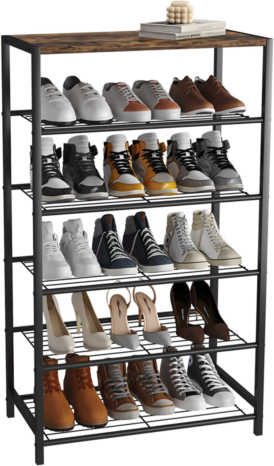 HOME BI Industrial Shoe Rack, 6-Tier Metal Shoe Storage Organizer ...