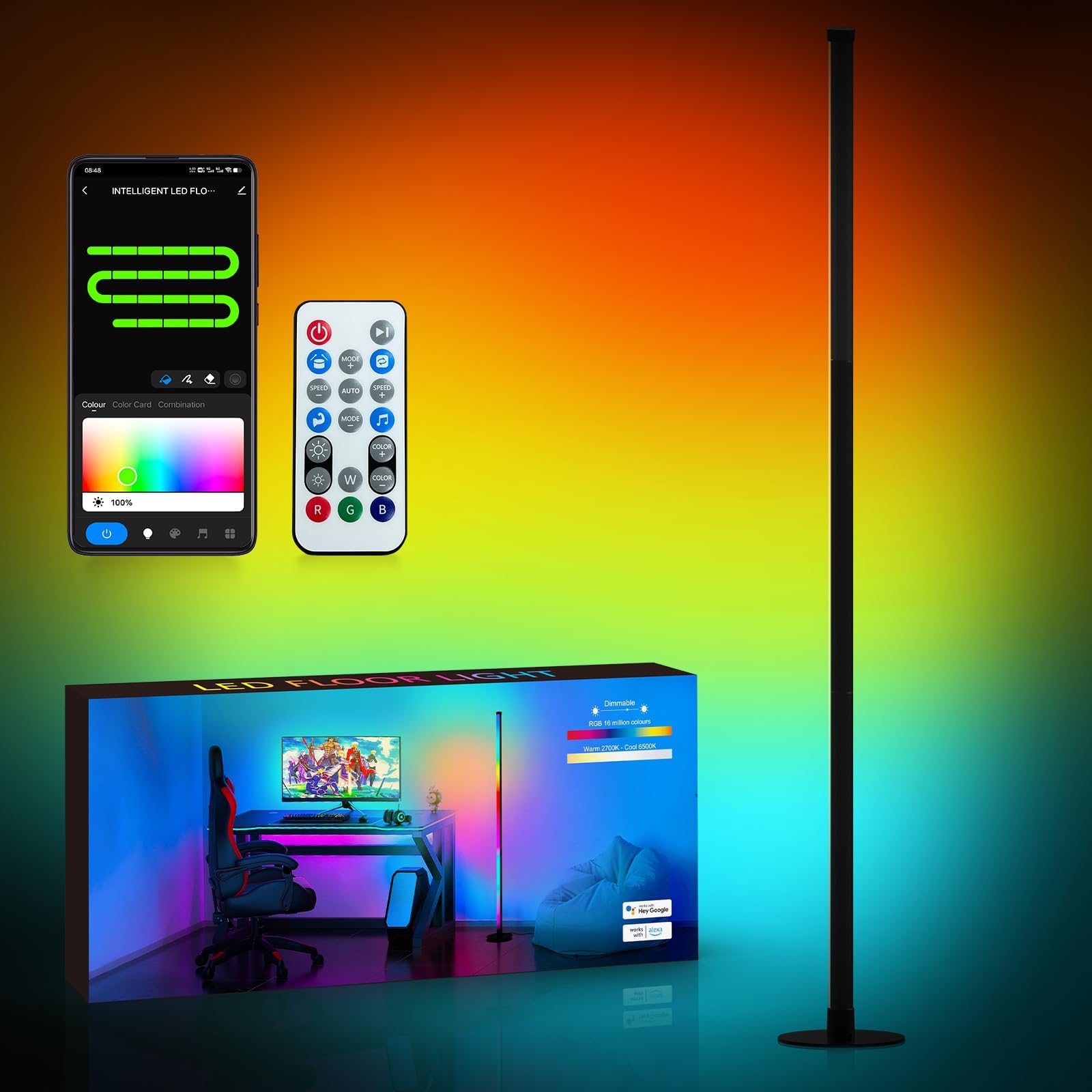 Lanmonlily RGB Floor Lamp, LED Corner Lamp Works with Alexa, with Music ...