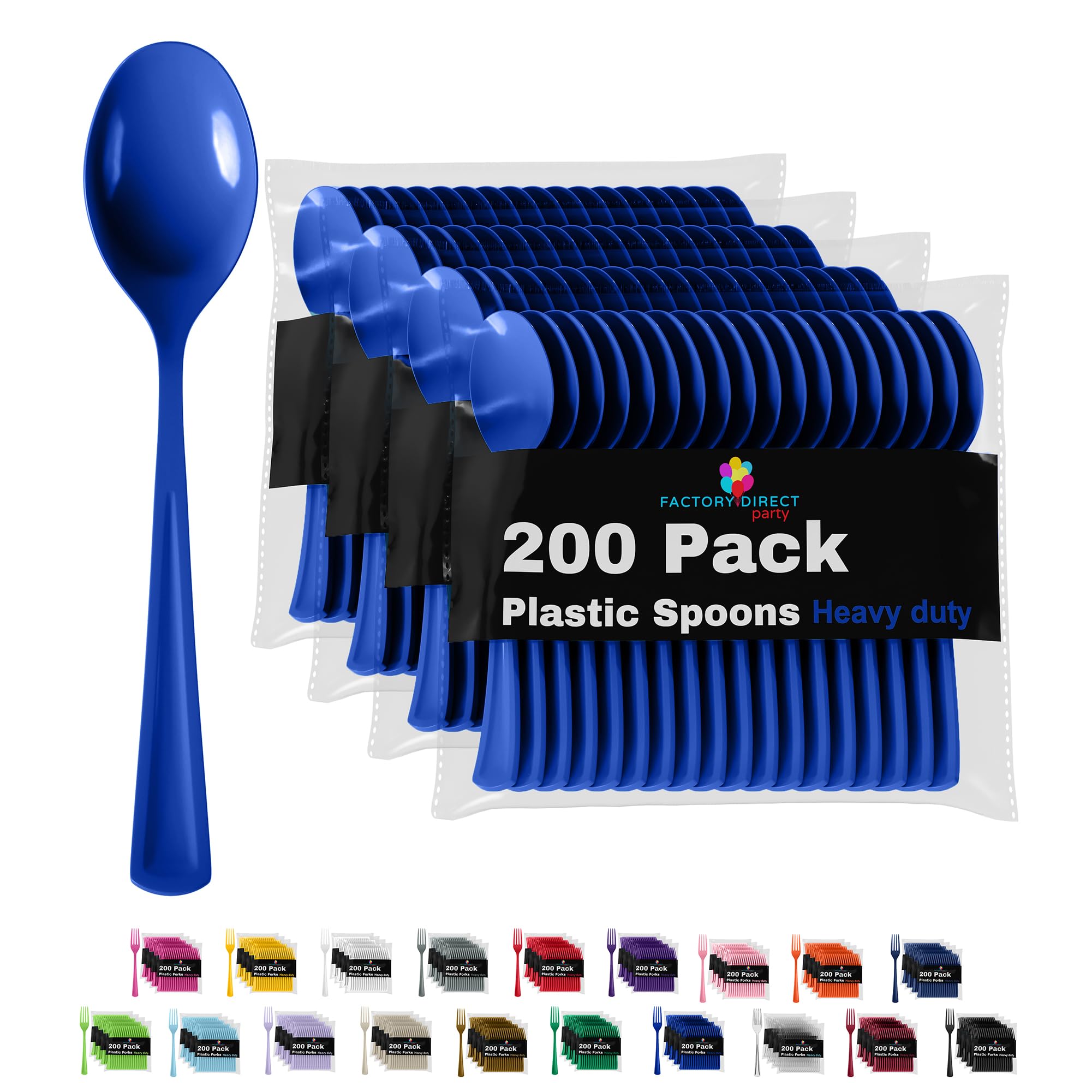 Amazon.com: Disposable Dark Blue Plastic Spoons 200 Pcs - Heavy Duty ...