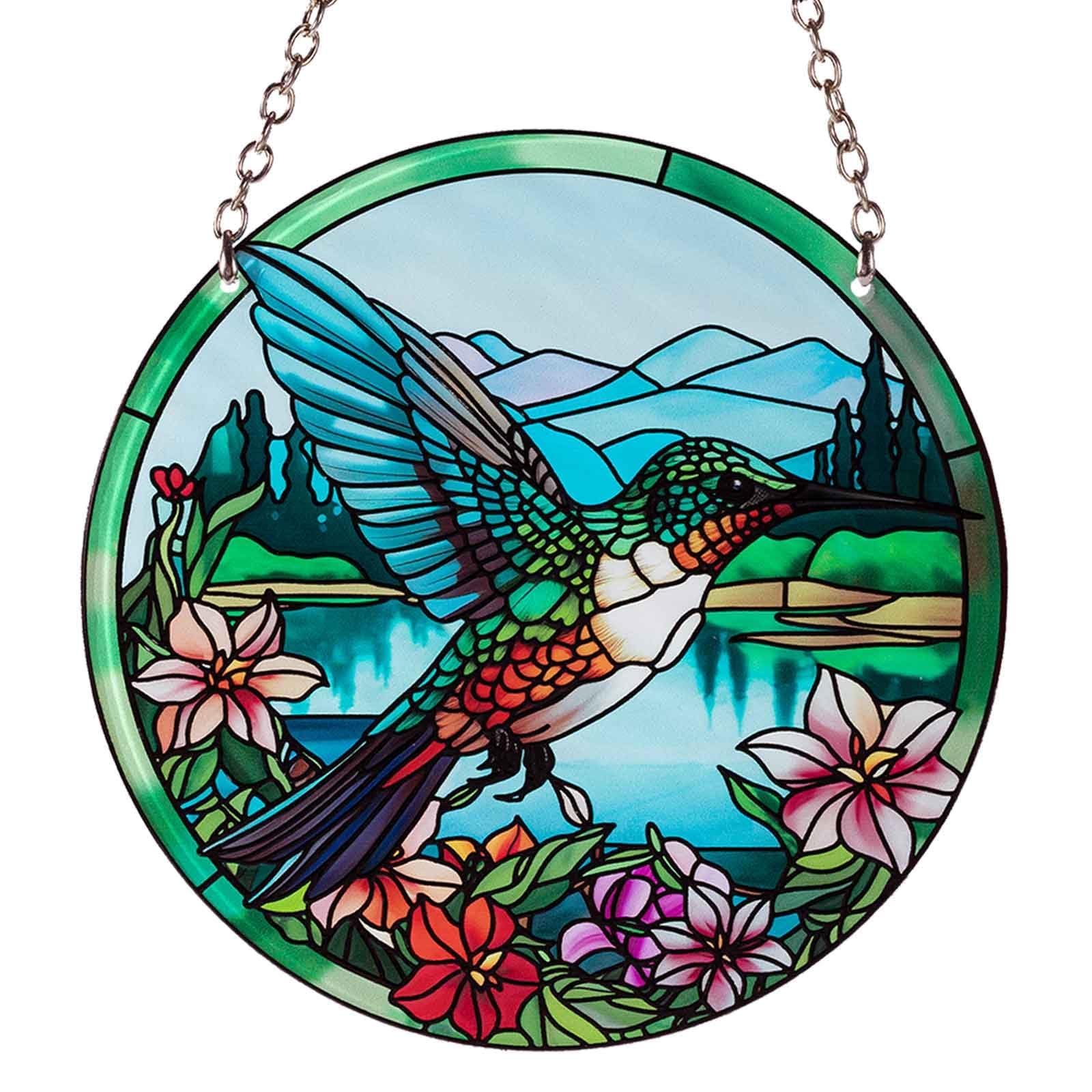 Amazon.com: ROSNINIKA Stained Glass Window Hanging, Hummingbird ...
