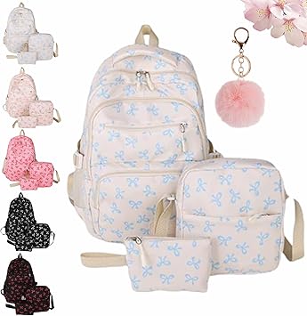 Amazon.com: Luniguin Blue/Pink Bow Backpack for Girls, Bow Backpack for ...