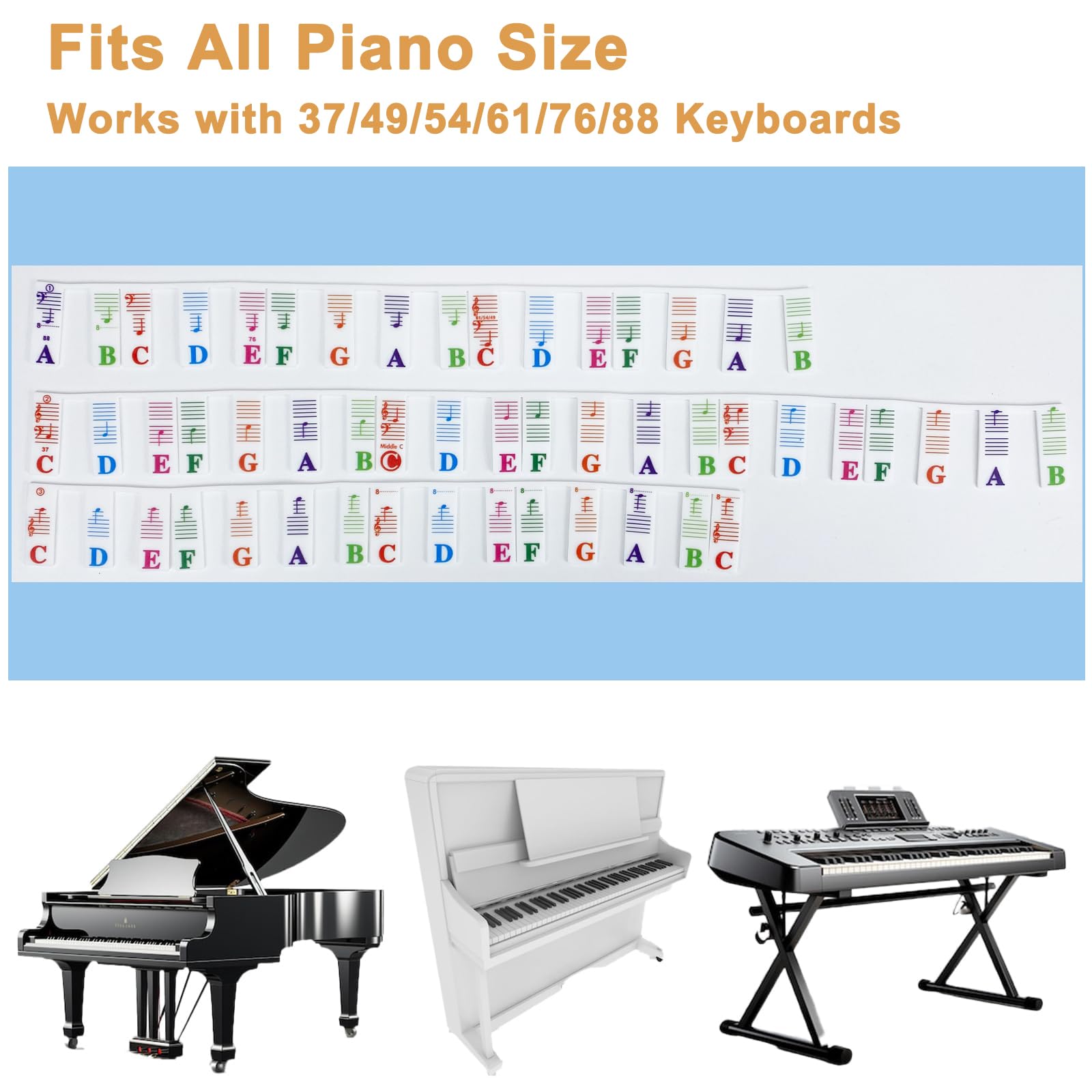 Snapklik.com : Piano Key Labels, Removable Piano Stickers 88 Keys For ...