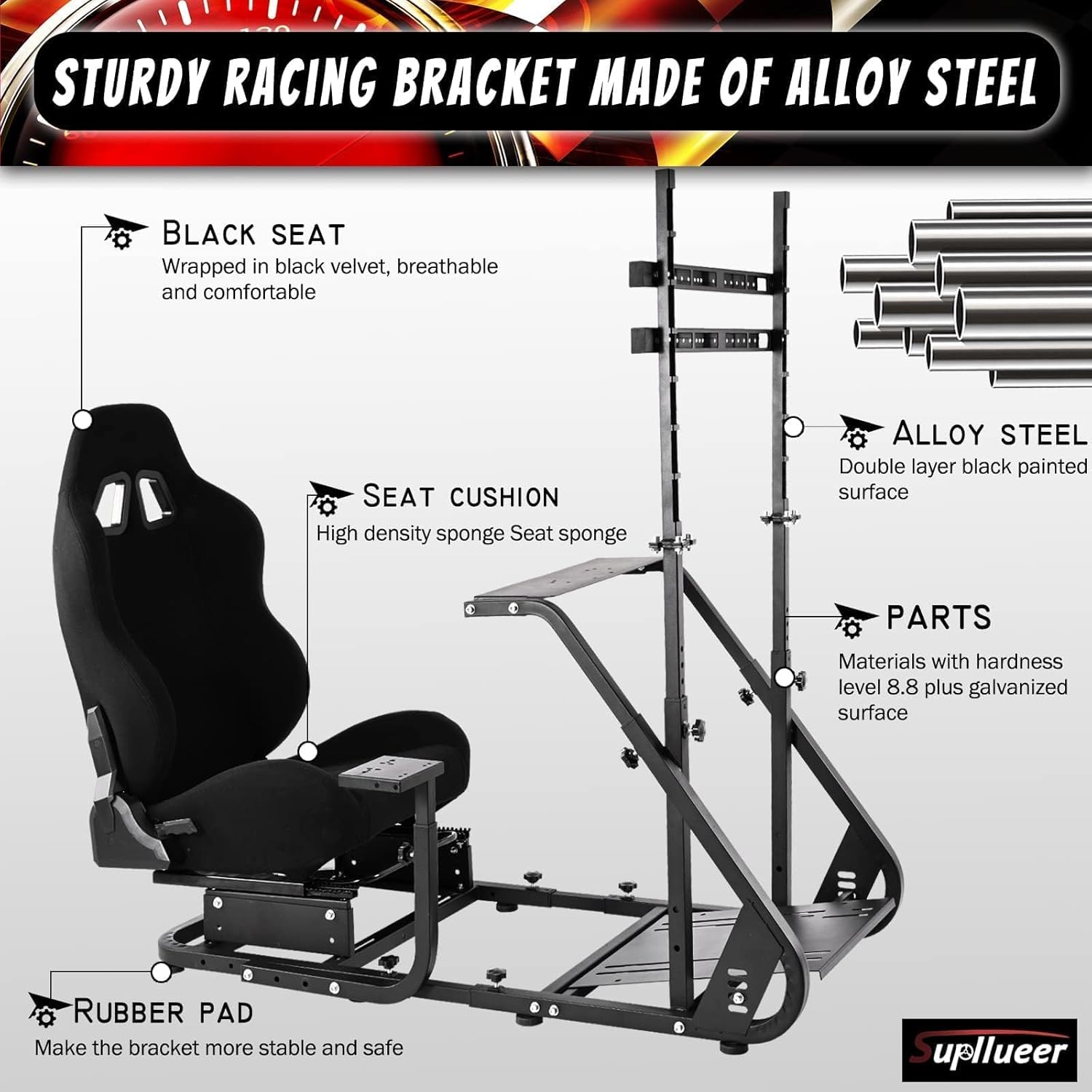 Supllueer Racing Simulator Cockpit Stand with Black Racing Seat ...