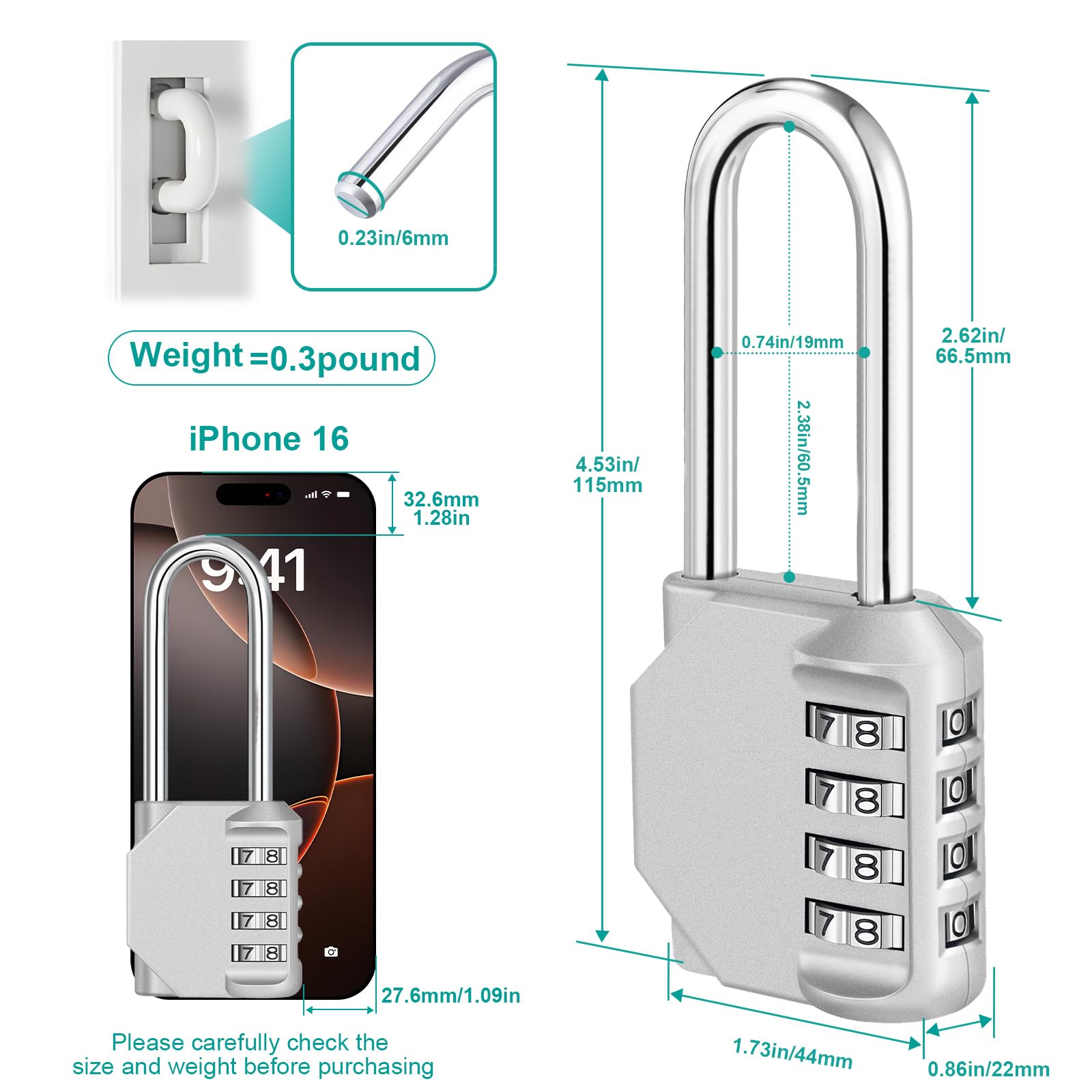 Snapklik.com : Long Shackle Padlock 2 Pack, 4 Digit Combination Lock ...