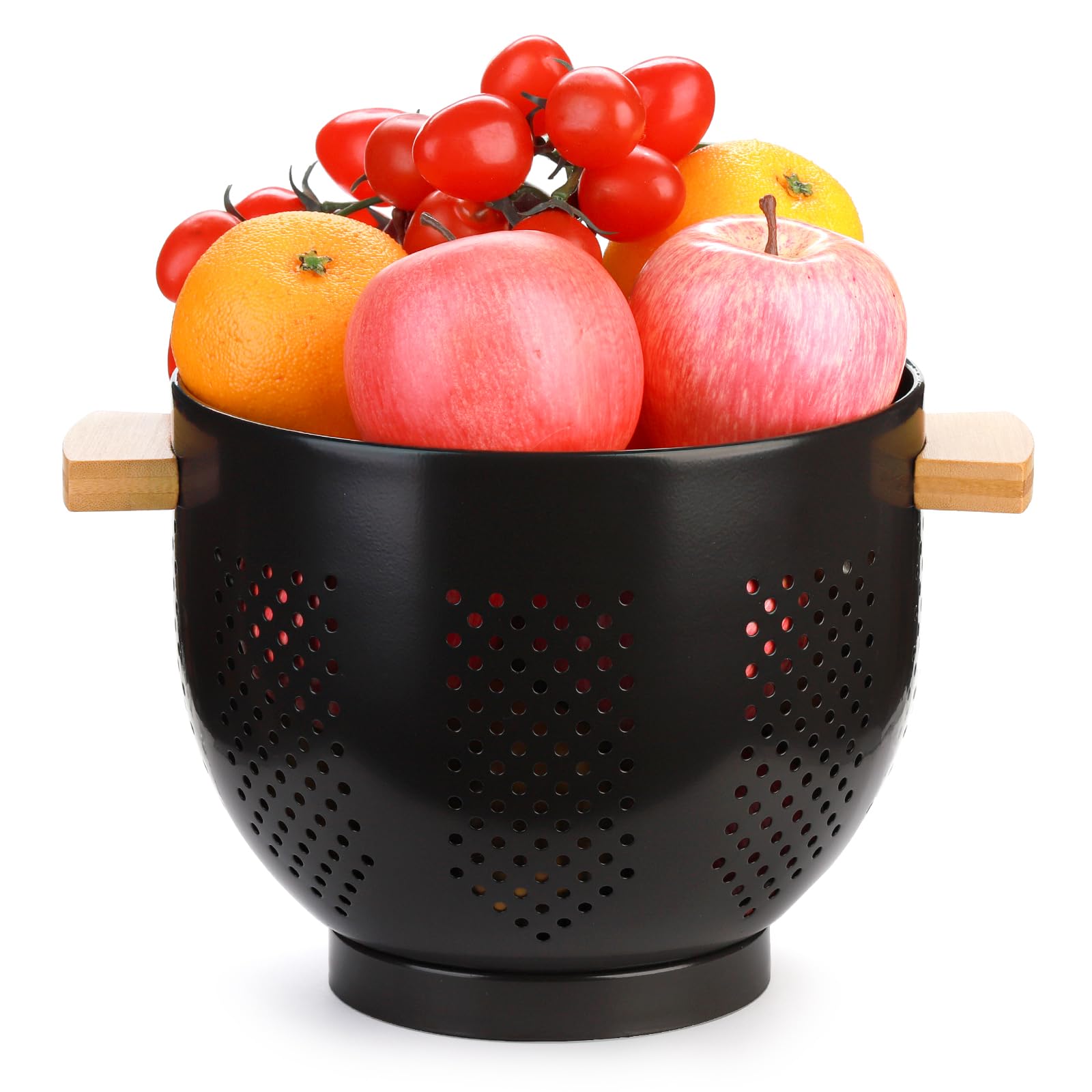 Amazon.com: Dicunoy Metal Colander with Wood Handle, Black Deep Metal ...