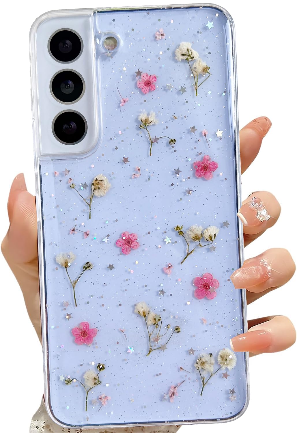 Amazon.com: LSEEKA for Samsung Galaxy S22 Clear Case with Pressed Real Dried Pink Flower Design ...
