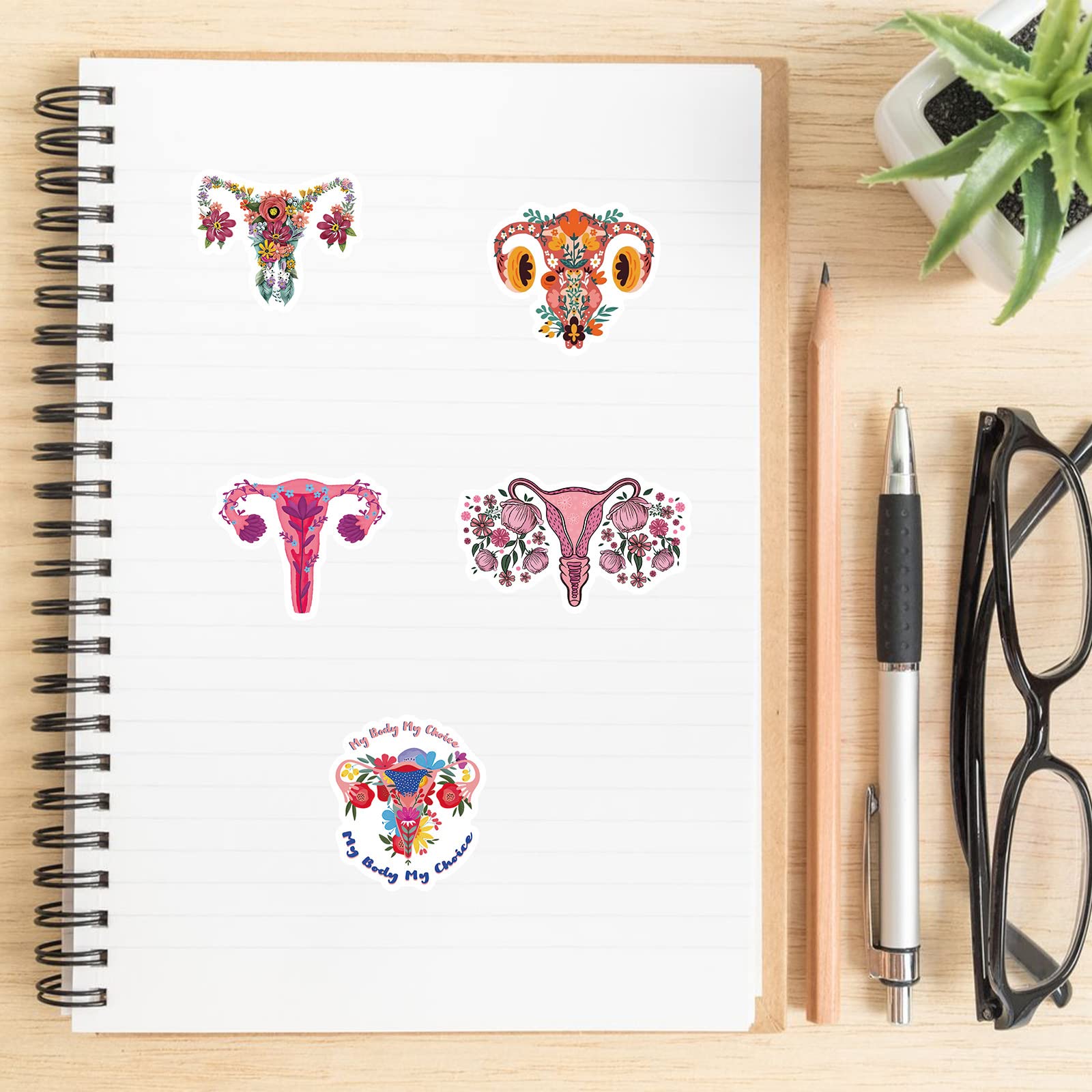 Snapklik.com : Feminist Uterus Flowers Stickers - My Mind My Body My ...