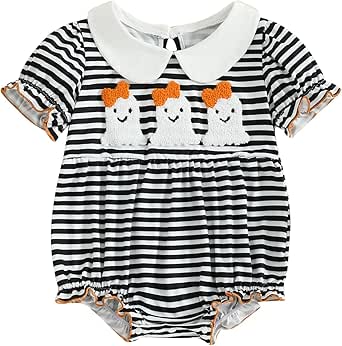 Amazon.com: Faithtur Newborn Baby Girl Halloween Outfit Cute Black Striped Ghost Romper Doll ...