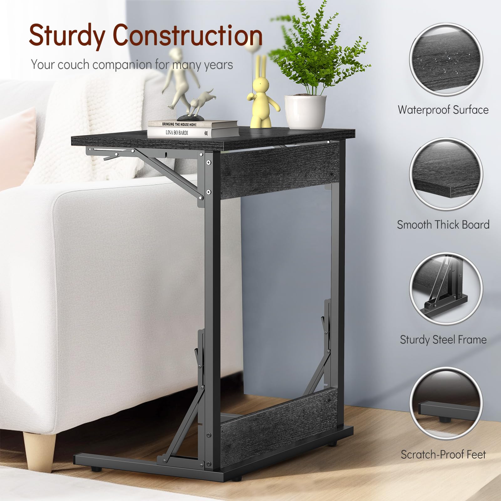 Snapklik.com : 24" Folding C Shaped End Table, Small Sofa Side Laptop ...