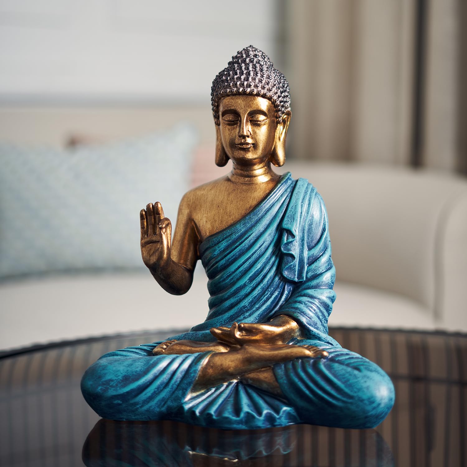 Buy PURE HOME + LIVING Blue and Gold Polyresin Sitting Buddha Sculpture ...