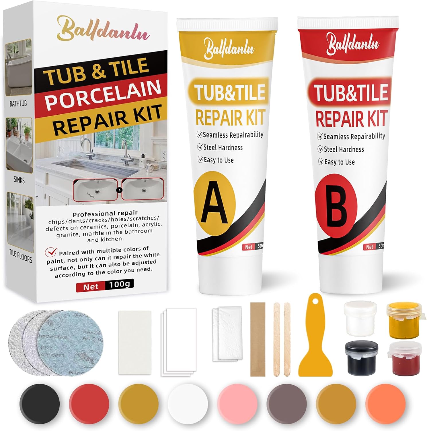 Porcelain Repair Kit, Fiberglass Tub and Tile Repair Kit Quick Repair ...