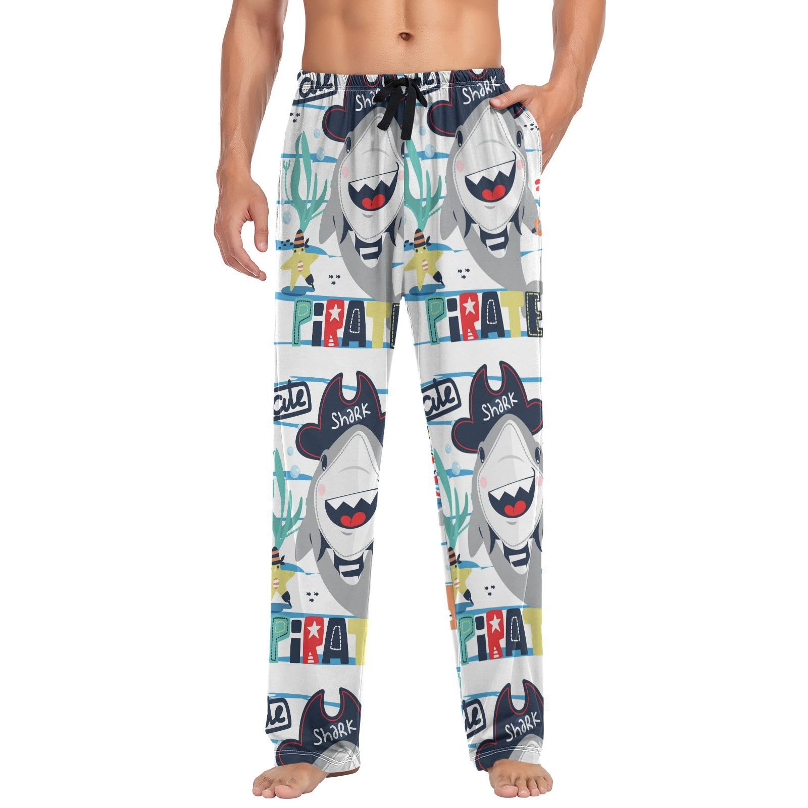 Shark Mens Fleece Pajama Pants Pinkfong Baby Shark Men?s Heather Sea 2