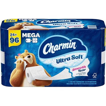 Amazon.com: Charmin Ultra Soft Mega Roll Toilet Paper, 4" x 4", White ...