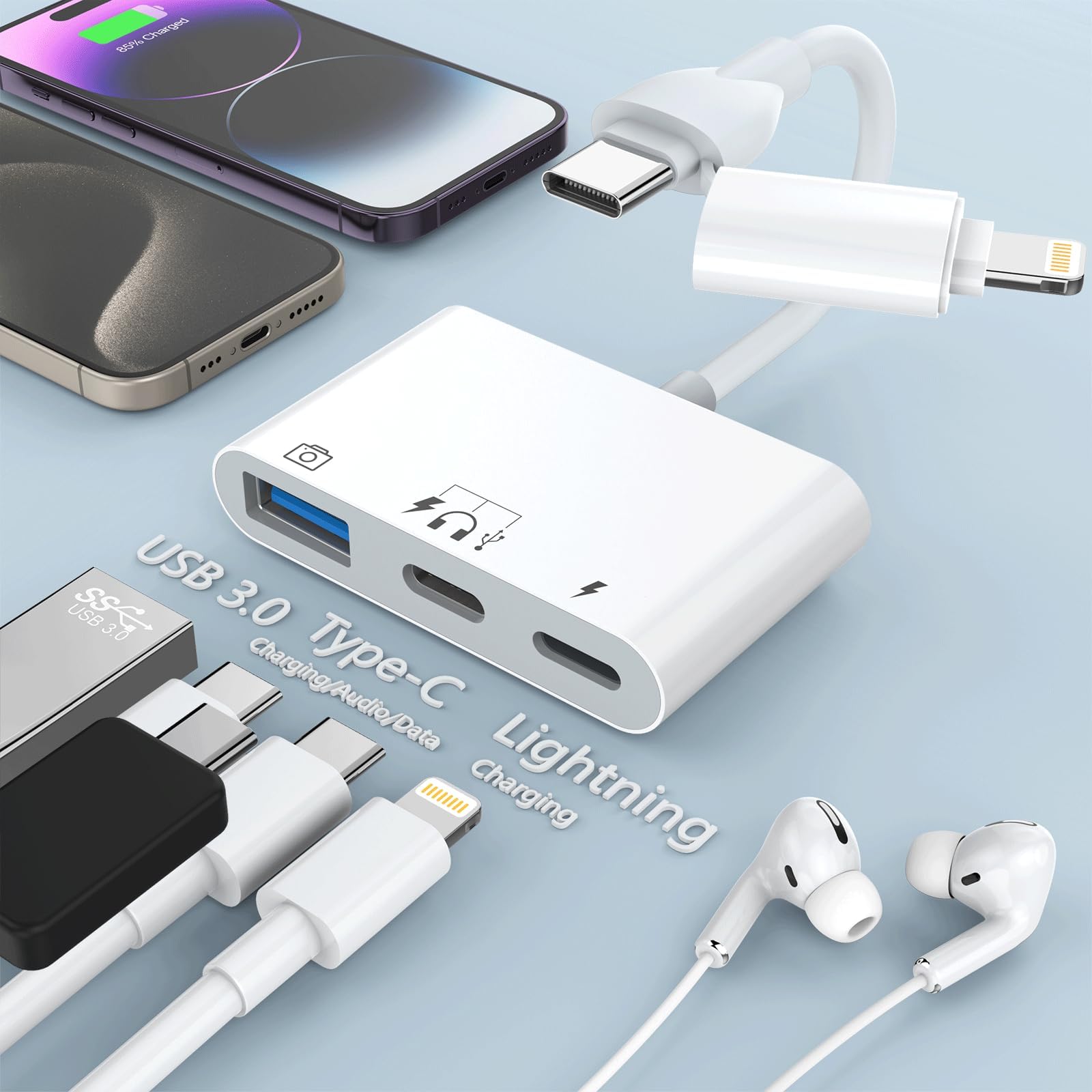 Amazon.com: USB C Lightning to USB Camera Adapter for iPhone 15 Type C ...