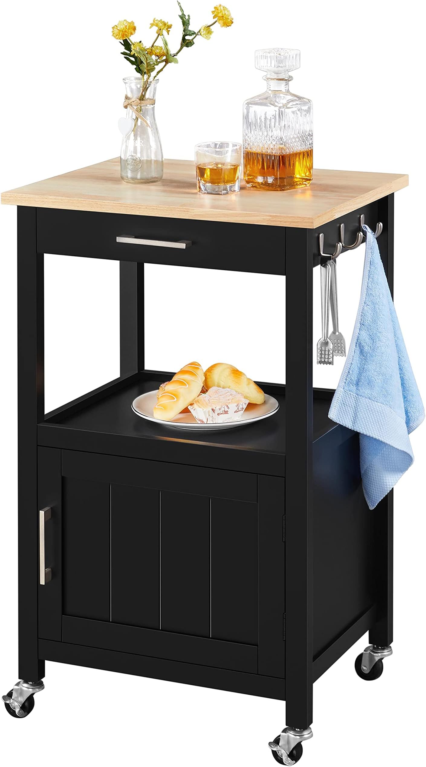 Amazon.com: Yaheetech Small Kitchen Island on Wheels with Wood Top and ...