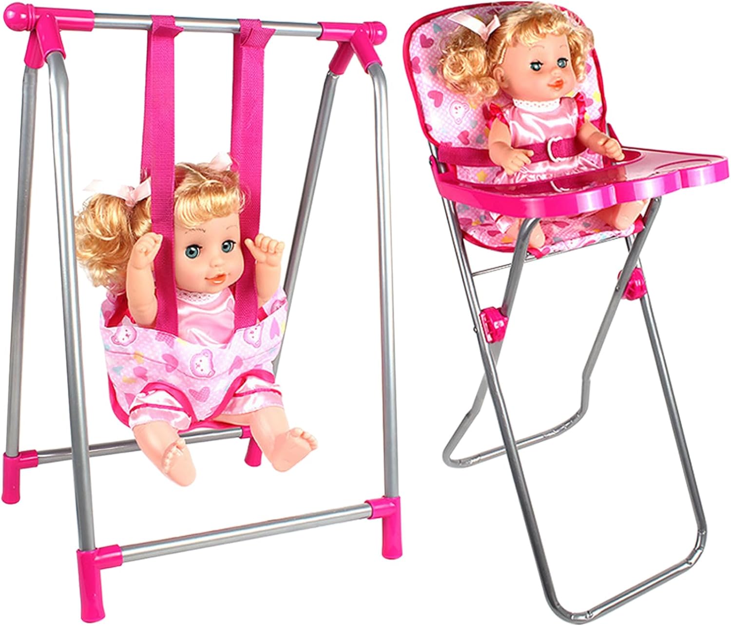 Baby Doll High Chair with Tray Simulation Miniature Adjustable Doll ...