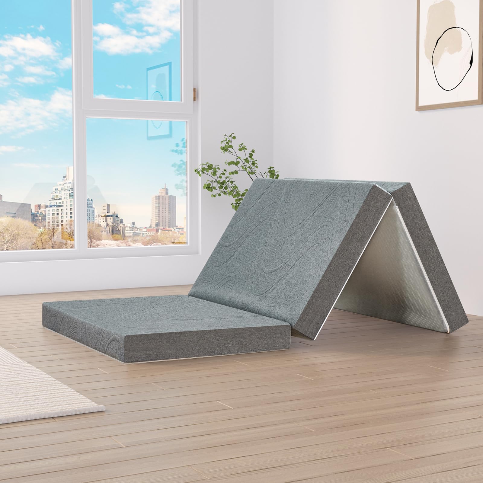 Foldable Mattress,4 Inch Tri-fold Foam Mattress with Breathable and ...