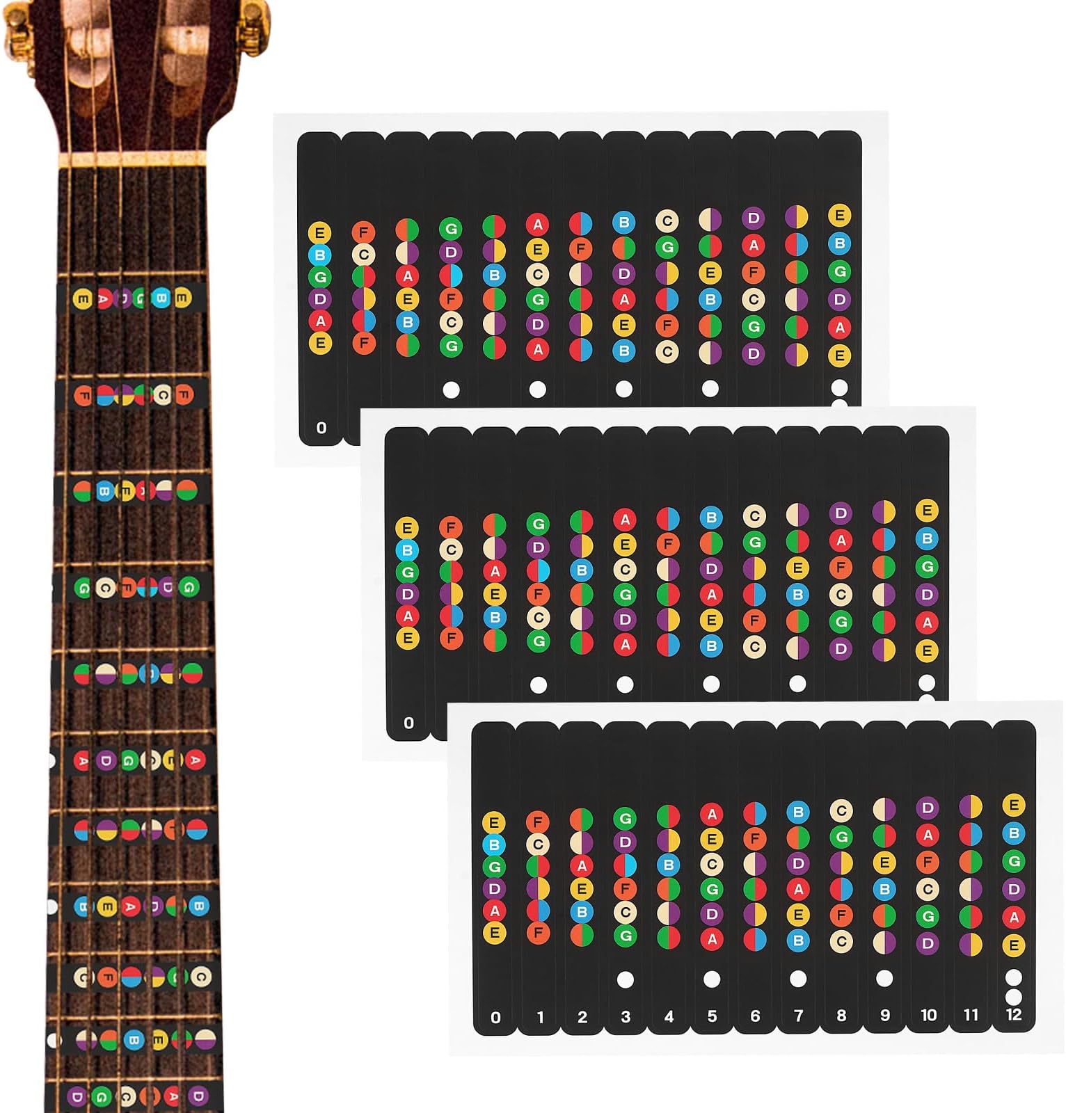Amazon.com: HIZEMLK 4 Sheets Guitar Fretboard Stickers, Color Coded ...