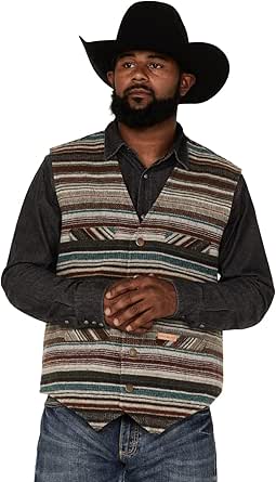Panhandle Men's Serape Stripe Print Wool Vest Rust Copper Small at ...