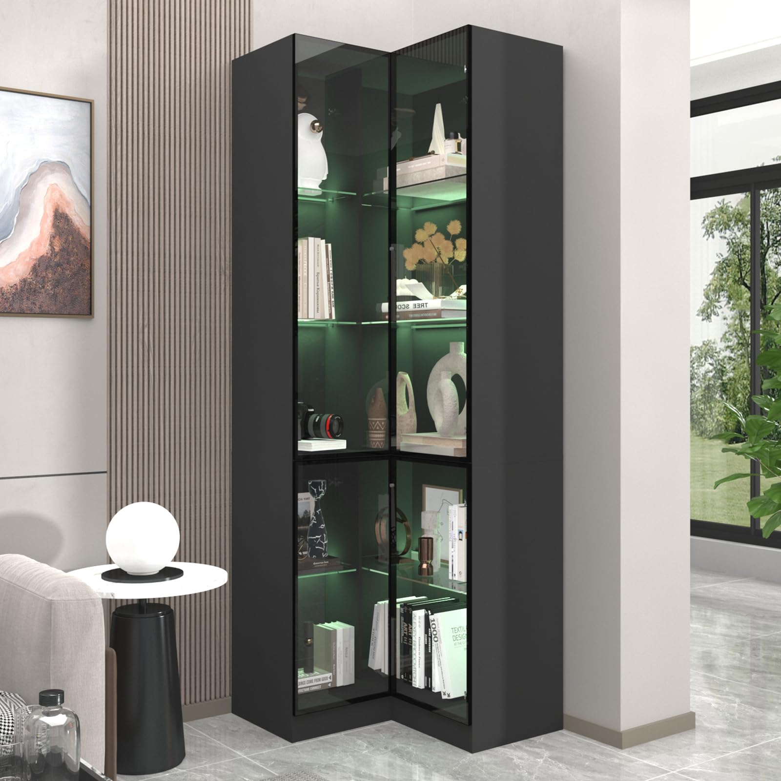 Amazon.com: ZORPLIX L-Shaped Glass Display Cabinet with LED Lights ...