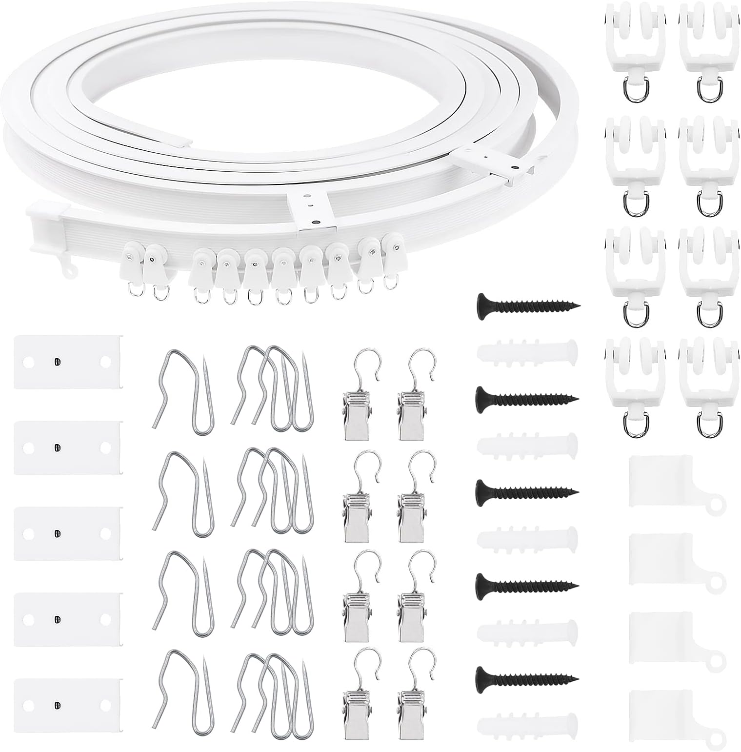 Swpeet 151PCS 5 Meters Ceiling Curved Curtain Track Kit, Mount Soft ...