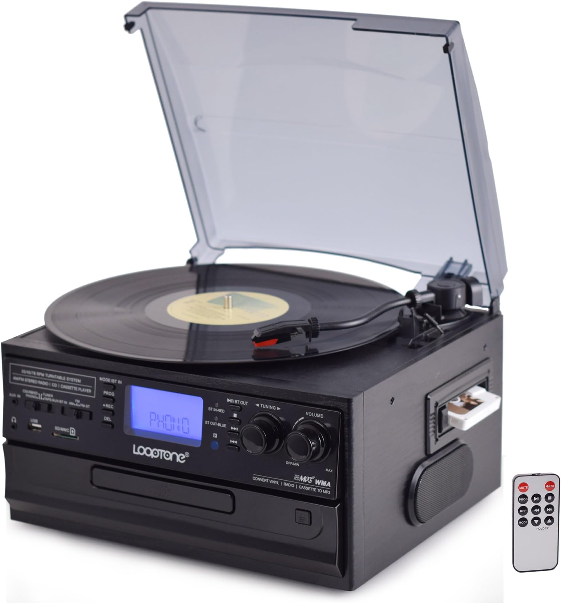 Amazon.com: LoopTone Vinyl Record Player 3 Speed 10 in 1 Bluetooth in ...