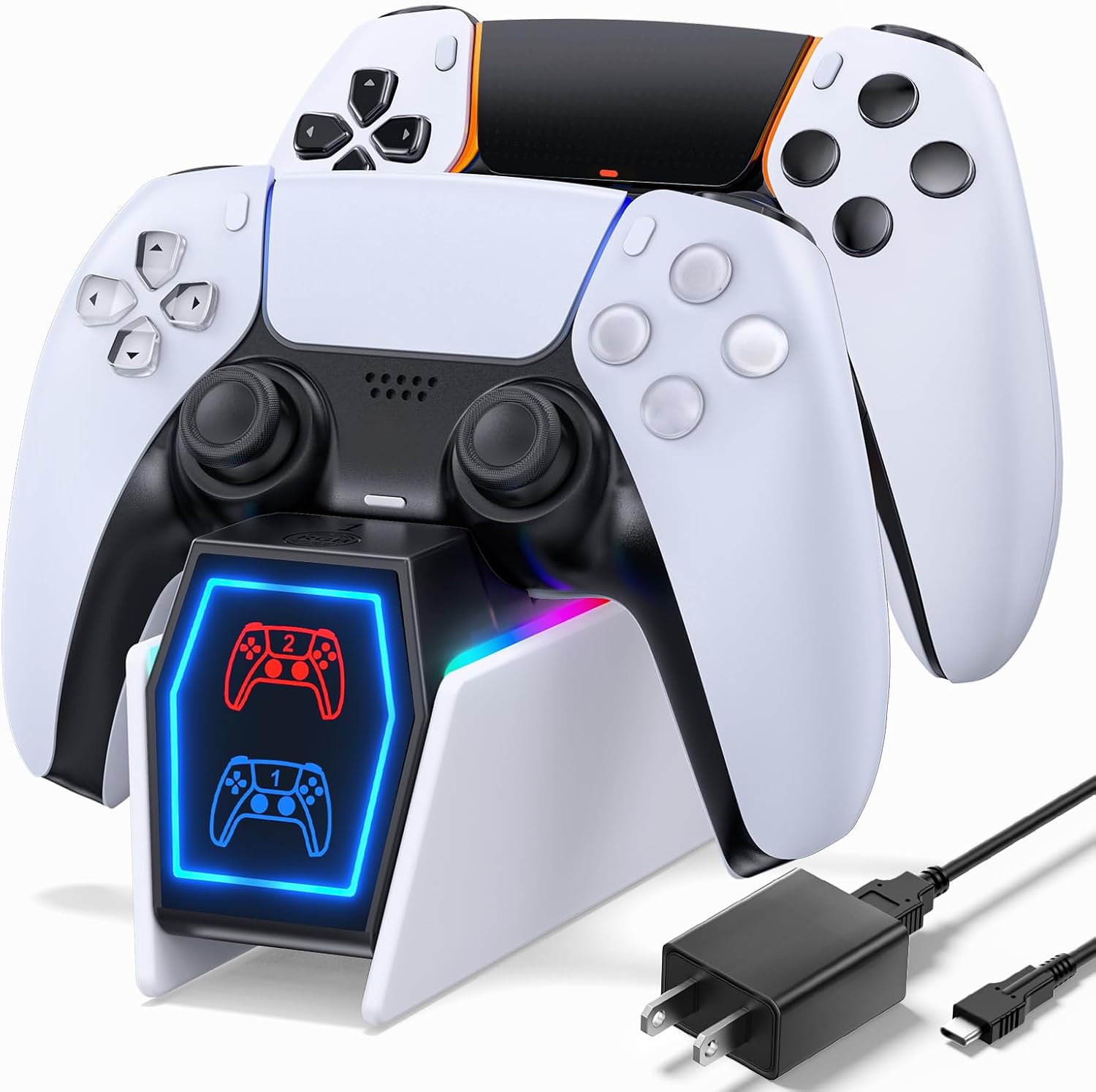 Amazon.com: Rysker PS5 Controller Charger with 9 RGB Light & LED Indicator, Fast Dual PS5 ...