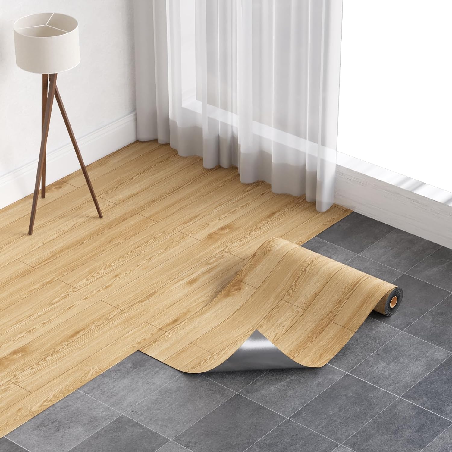 Homease Peel and Stick Floor Tiles - 23.6"Wx 118"L/ 19 Sq.Ft, Wood ...