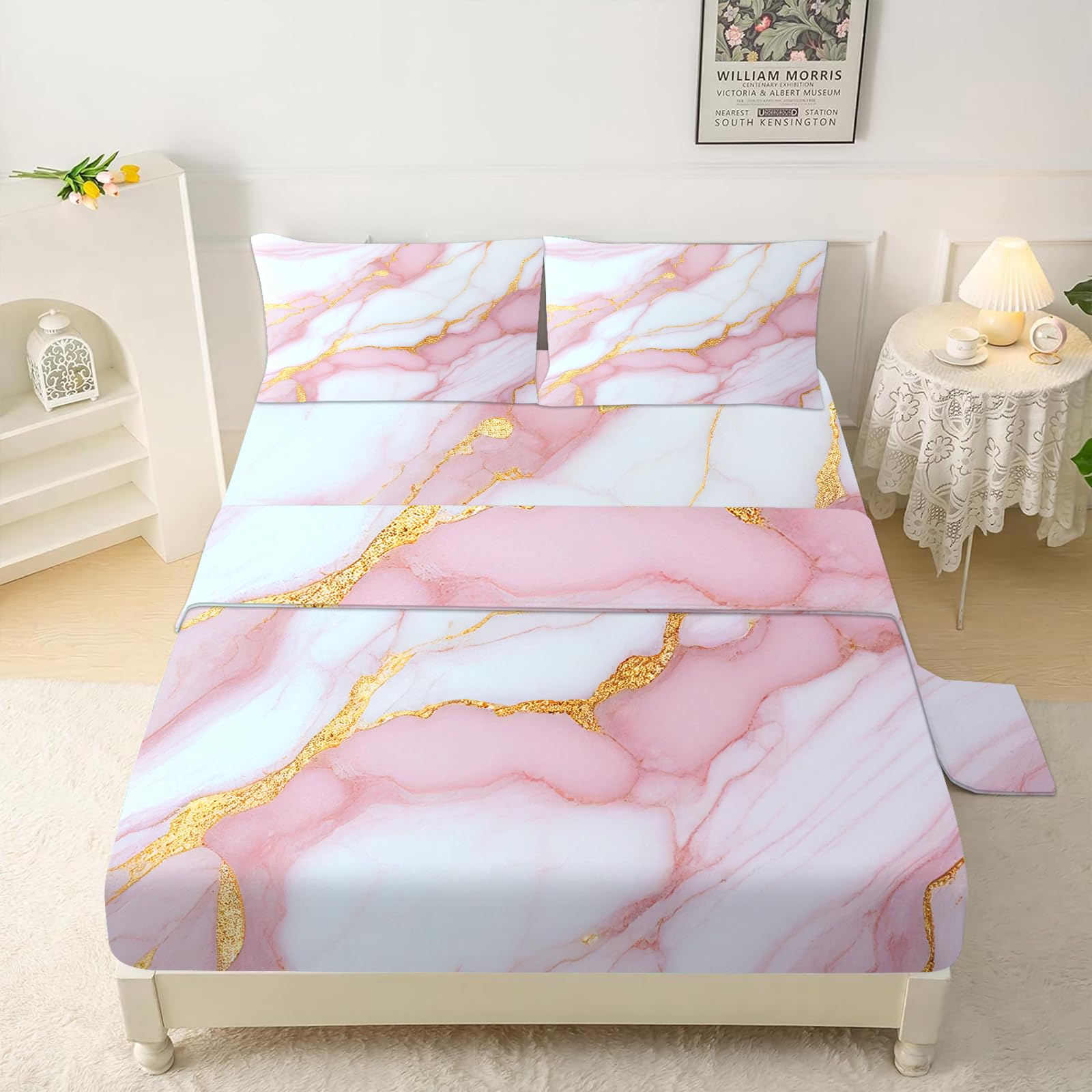 Amazon.com: FUYEUN Pink Marble Sheet Set,Aesthetic Marbling Bedding ...