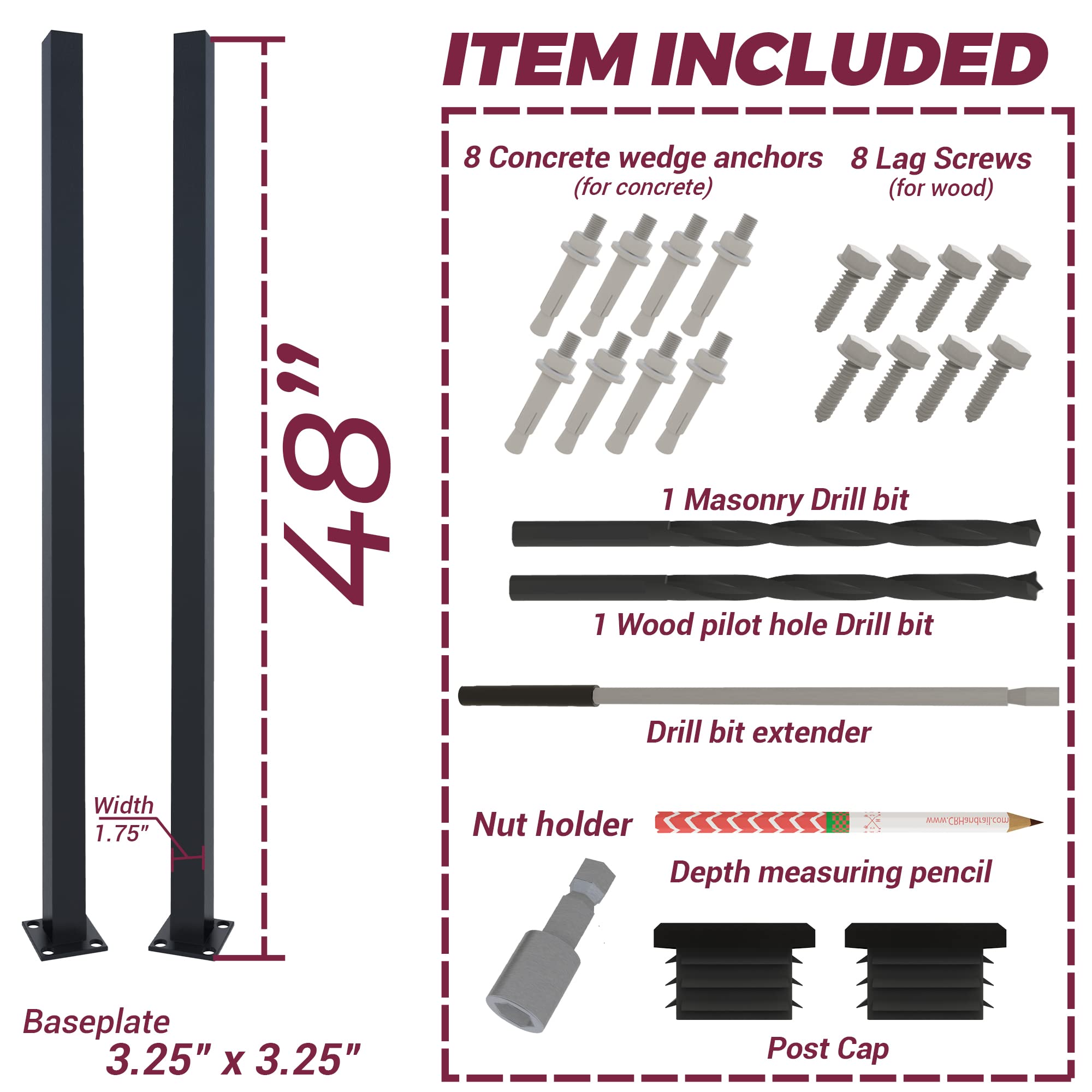 Snapklik.com : CR Fence & Rail Handrail Post, 2pcs 48 Wrought Iron ...