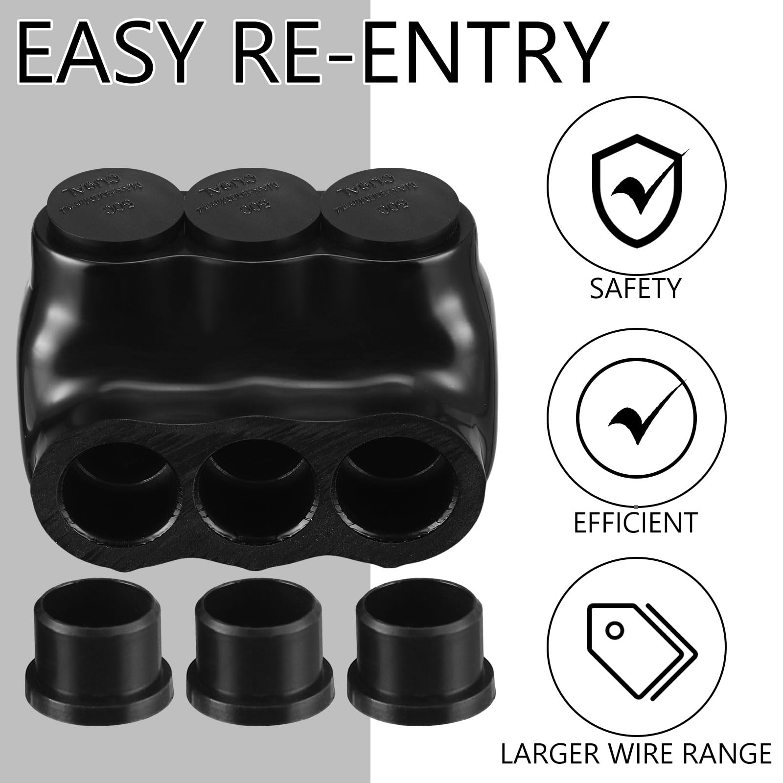 Snapklik.com : Kanayu 3 Pack Multi Cable Connector Black Insulated 3 ...