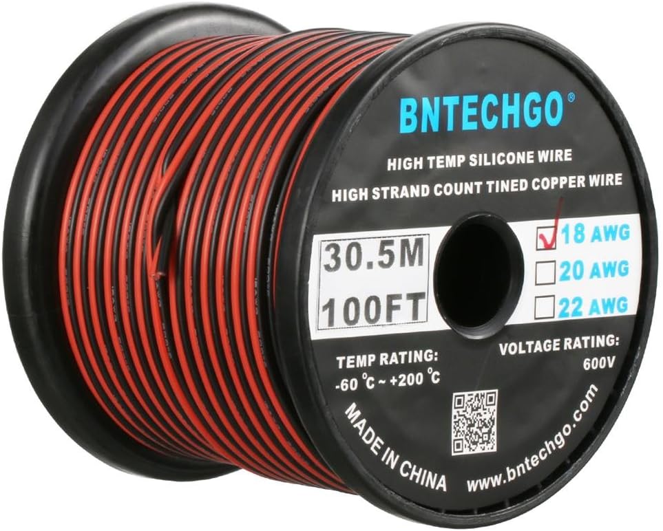 BNTECHGO 18 Gauge Flexible 2 Conductor Parallel Silicone Wire Spool Red ...