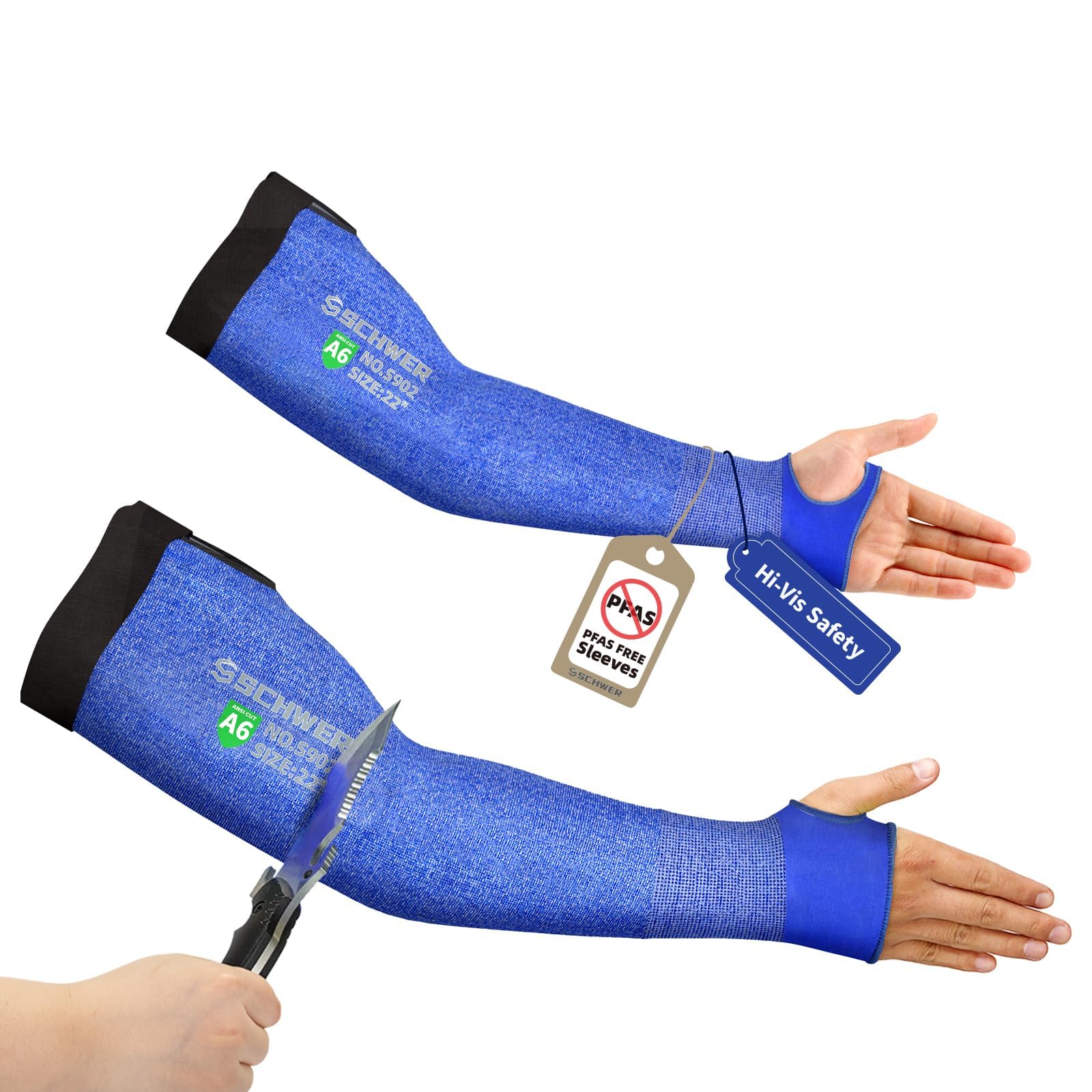 Schwer ANSI A6 Cut Resistant Sleeves, 22 inch Protective Arm Sleeves ...