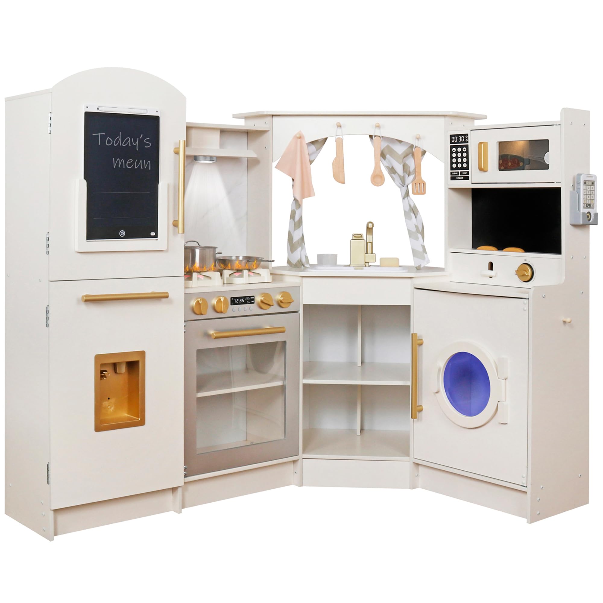 Amazon.com: Large Wooden Corner Play Kitchen Sets with Ice Maker,Water ...
