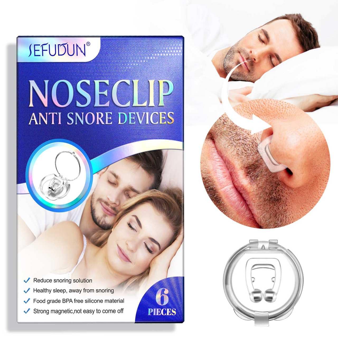 Anti-Snoring Nose Clip-Silicone Reusable Magnetic-Better Silent ...