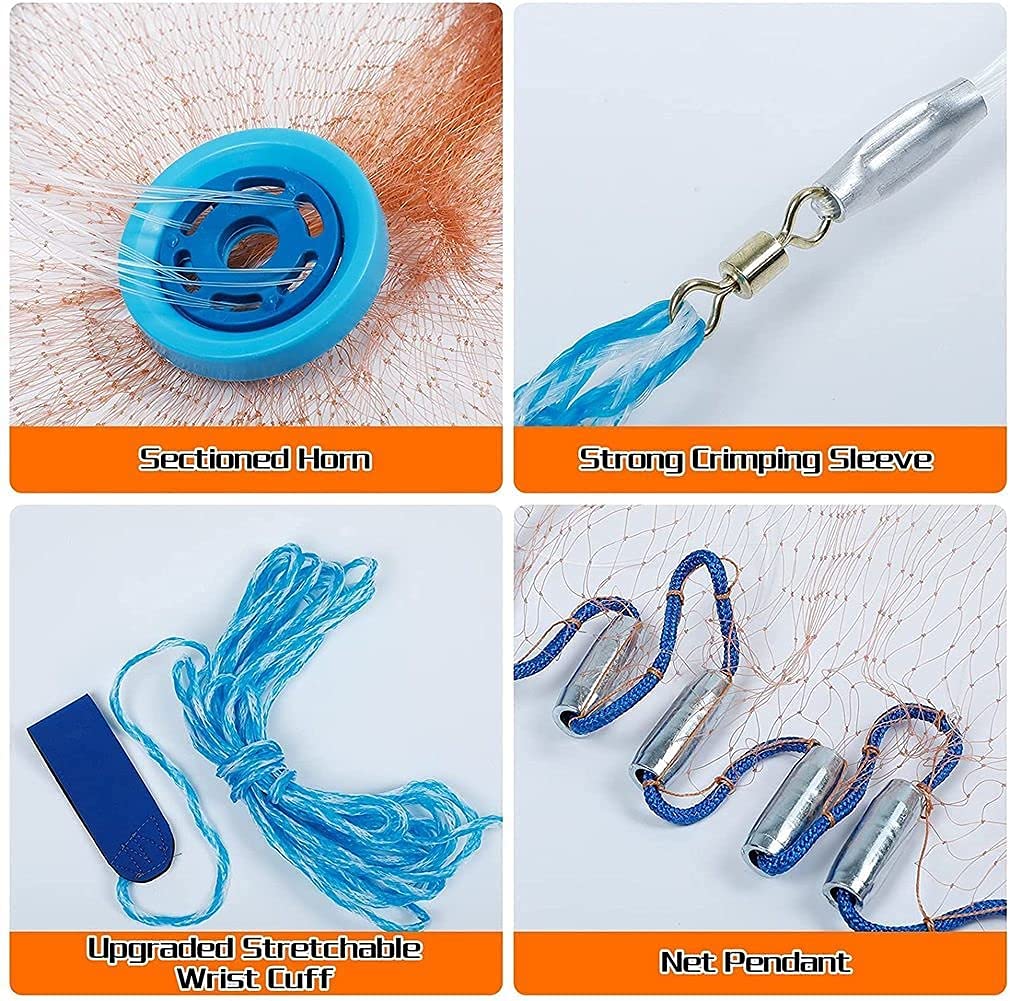 Rubber Fishing Net BasicGear Standard Cast Net For Bait Trap Fish | 3ft ...