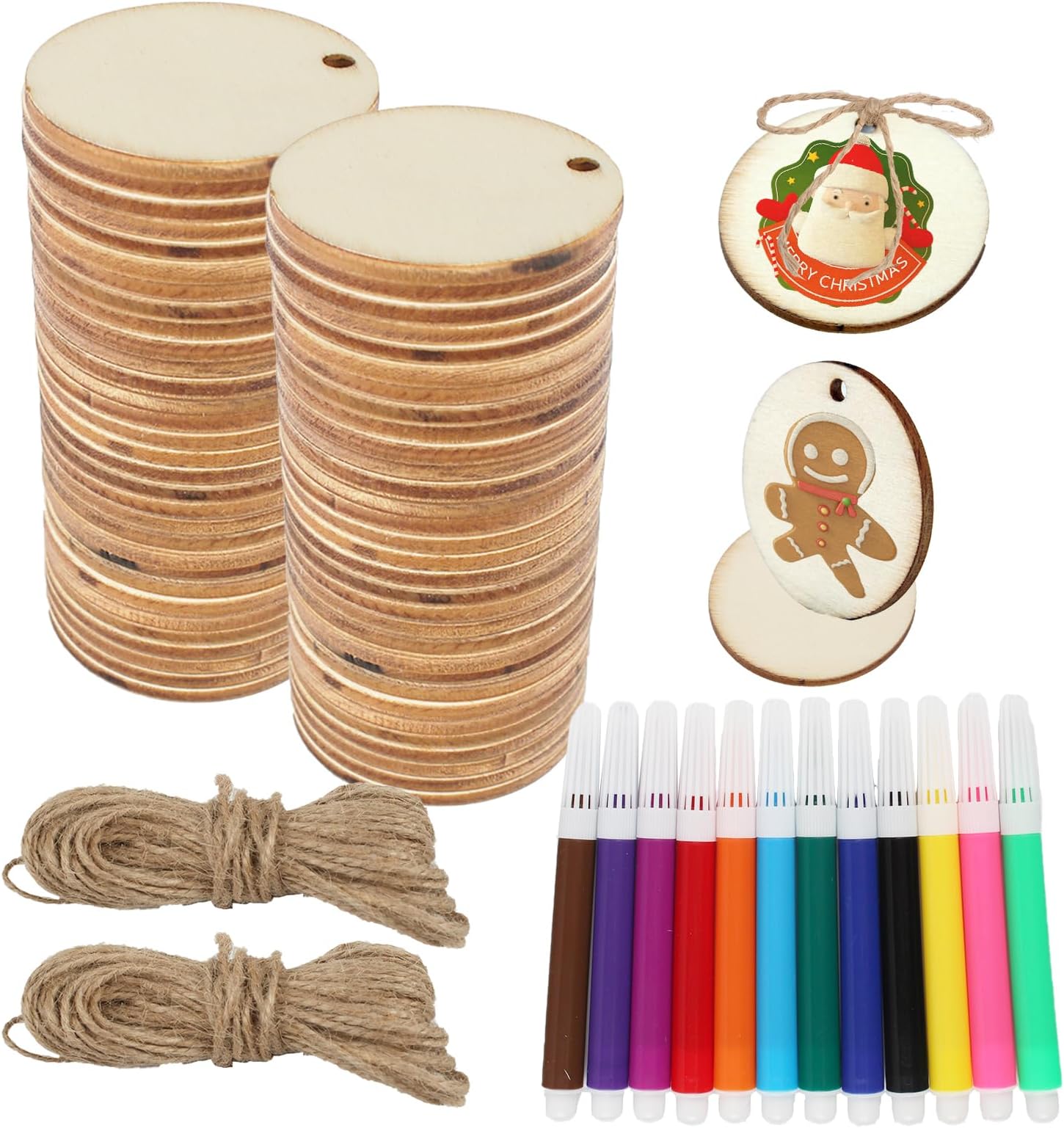 Angooni 40 dischi di legno con foro, 5-6 cm, 8-9 cm, rotondi, dischi di ...