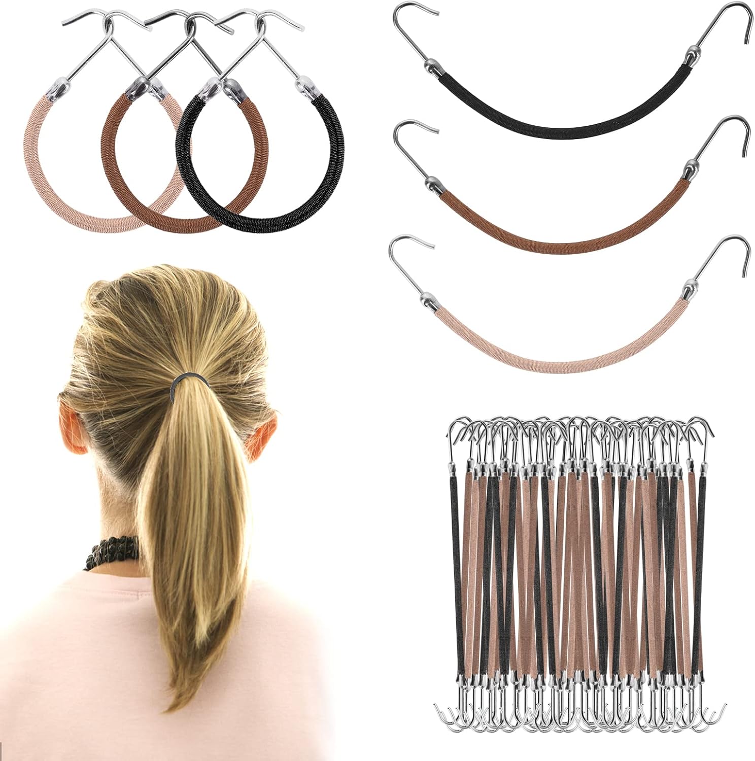 Sibba 15 Pieces Elastic Hook Hair Tie Hooks Hair Cord Bungee Hair Ties ...