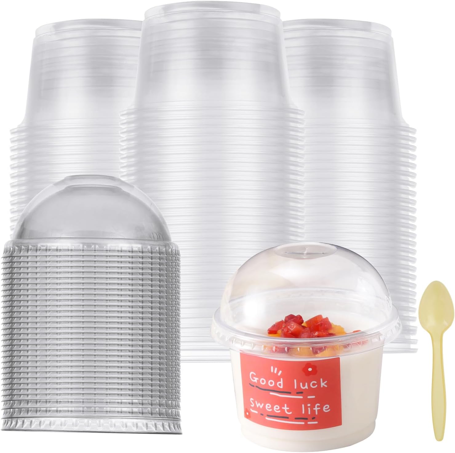 Amazon.com: Weewooday 200 Pcs Clear Plastic Dessert Cups with Lids and ...