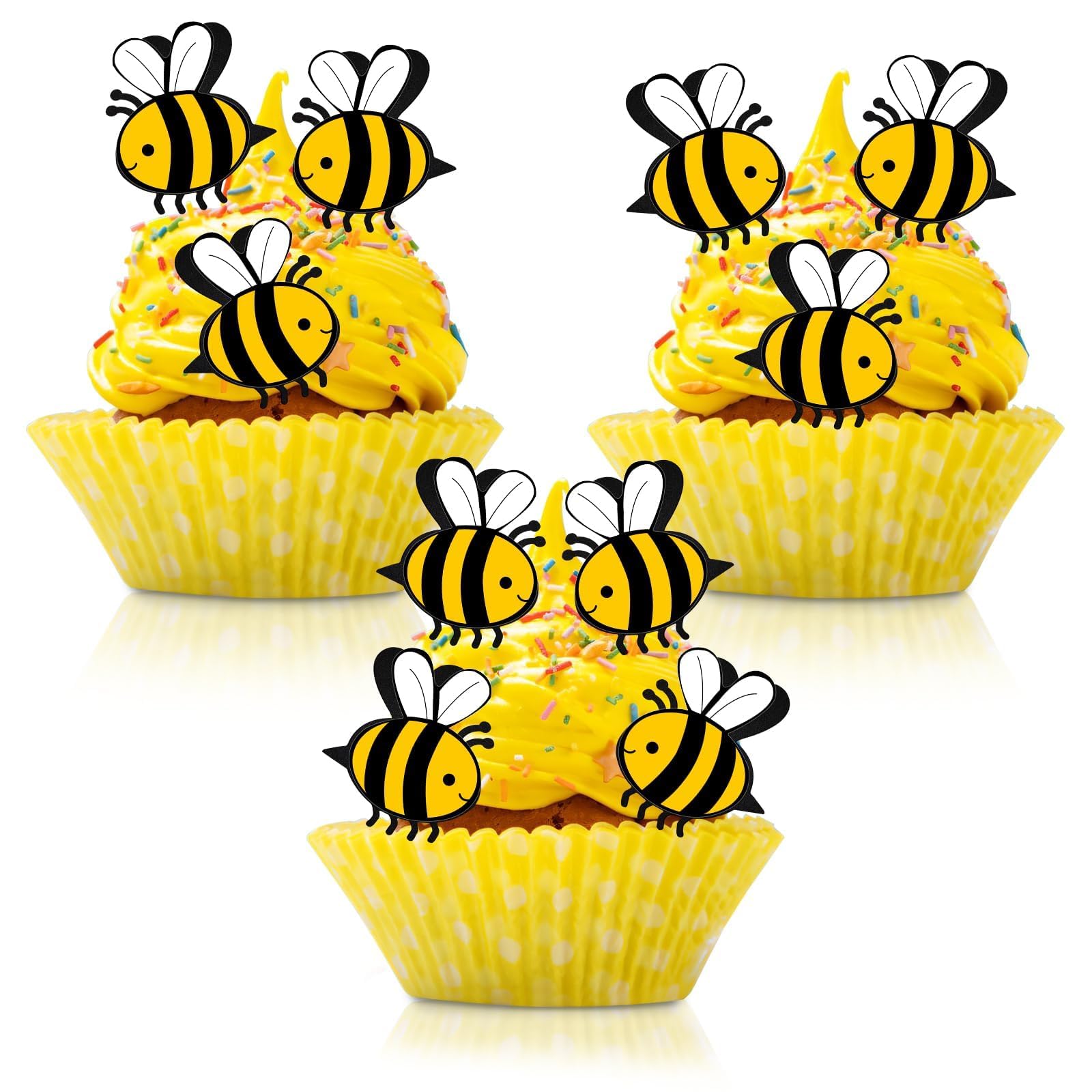 Amazon.com: 50PCS Bee Cupcake Toppers, Bee Cake Decoration Double Layer ...