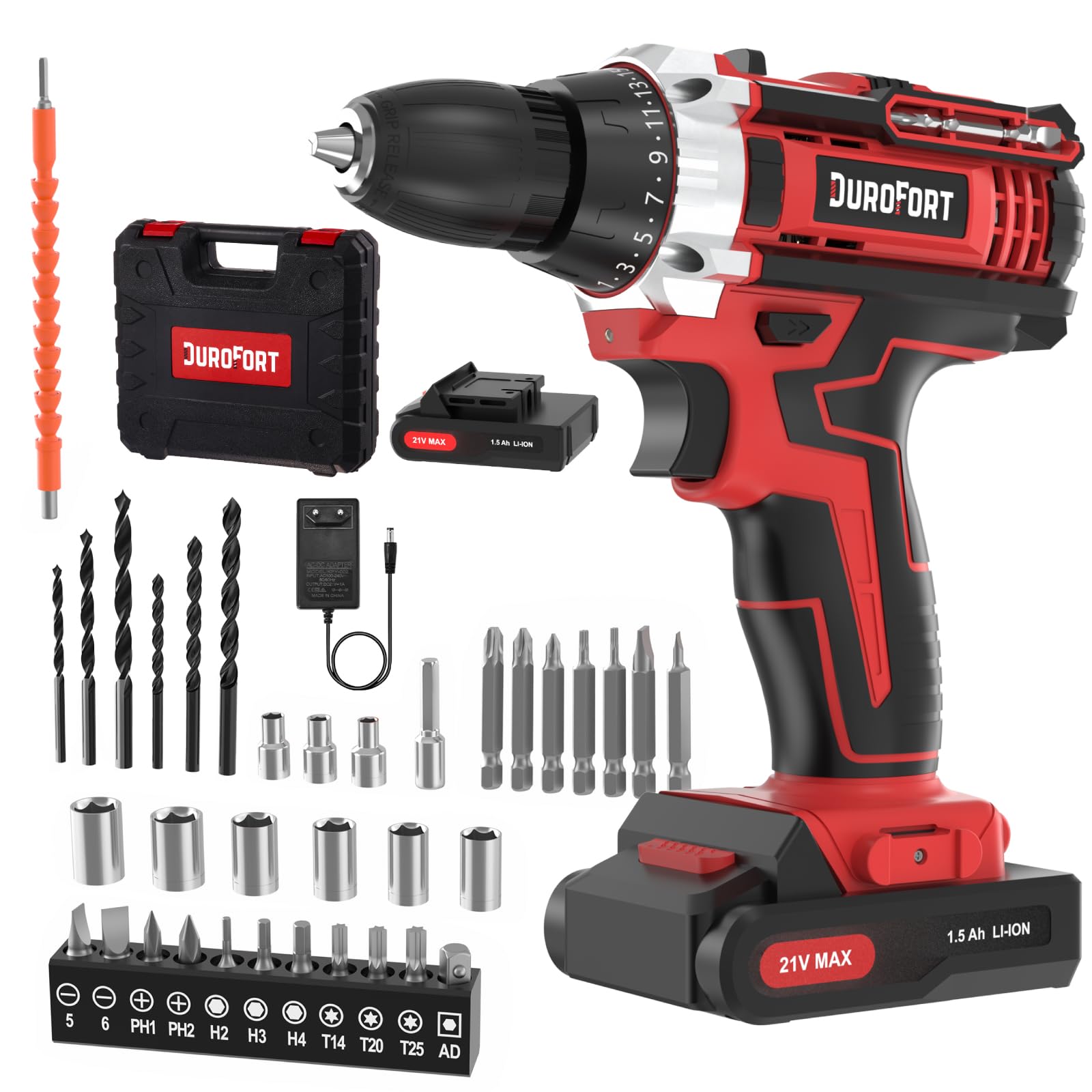 DuroFort 21V Cordless Drill Set, Cordless Drill and Screwdriver Set ...