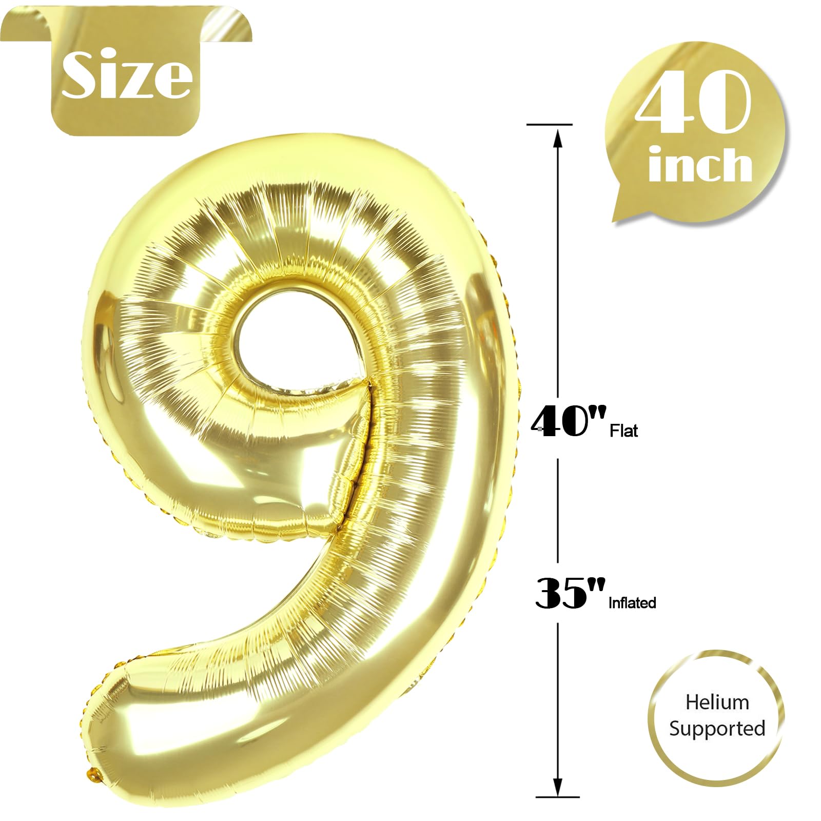 Snapklik.com : Champagne Gold Number 9 Balloon 40 Inch, White Gold 9 ...